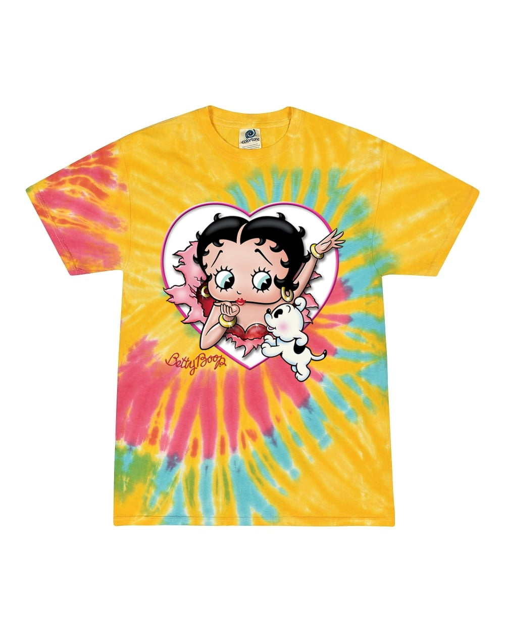 Wild Bobby Betty Boop Heart Blowing Kiss Pudgy Dog Betty Boop Tie-Dye T ...