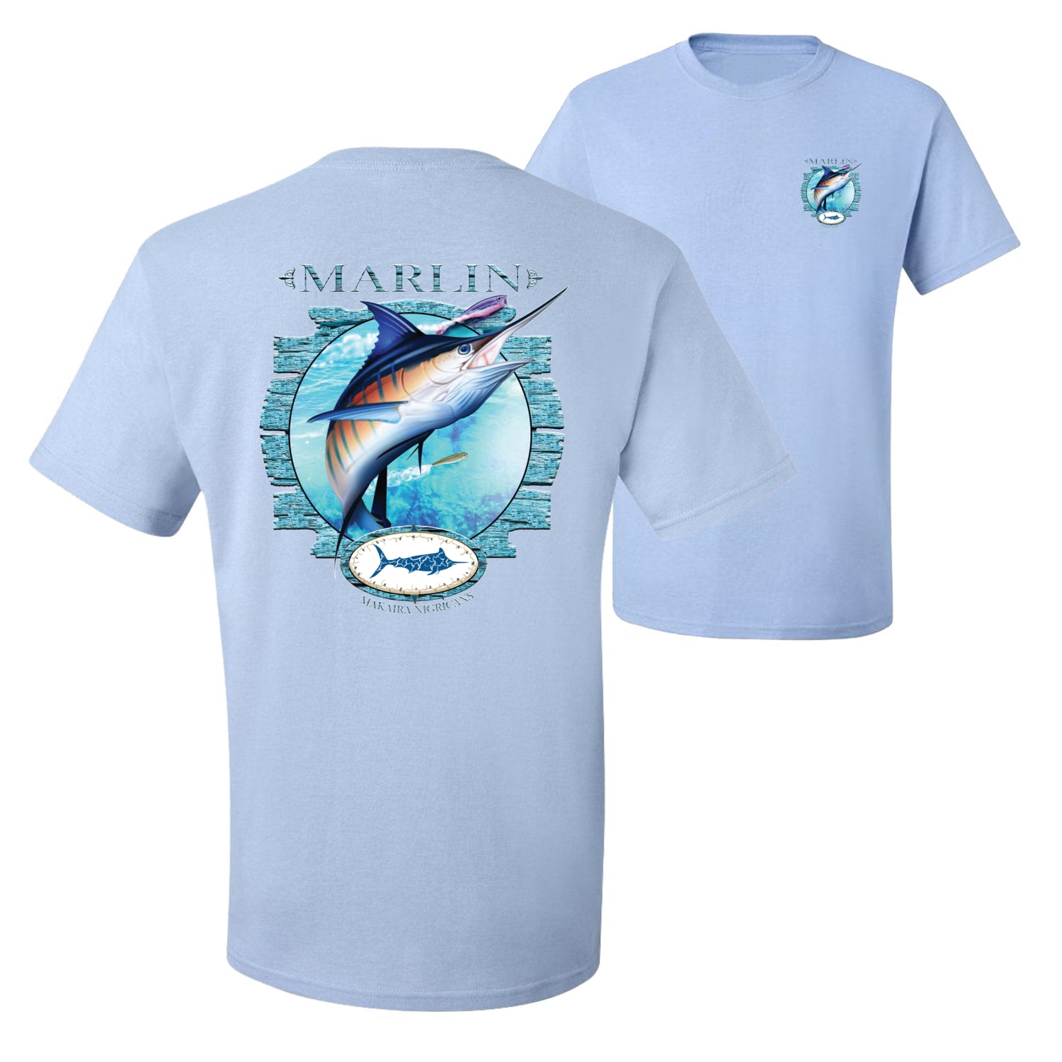 Wild Bobby,Blue Marlin Fish Fishing Front and Back Men's Graphic T ...