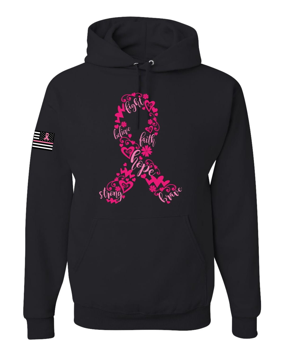 Wild Bobby, Breast Cancer Ribbon Love Hope USA Flag Sleeve Breast ...