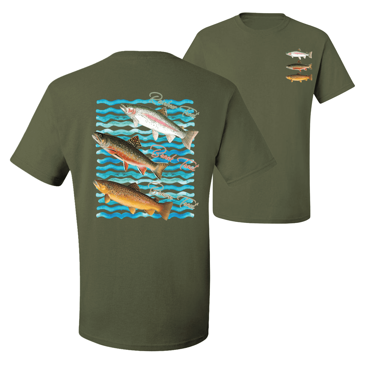 Wild Bobby, Classic Rainbow Brook Brown Trout Fish Trio Fishing Graphic ...