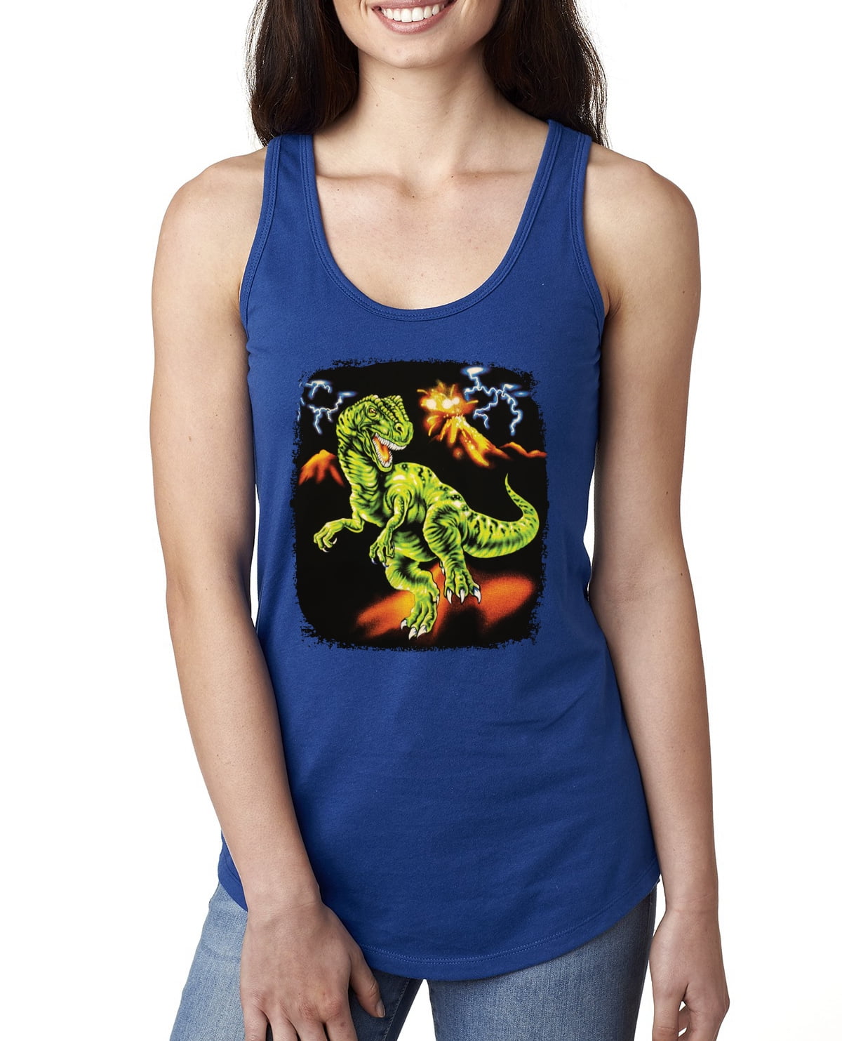 Wild Bobby Cool Fire Dino, Flame Dinosaur Women Racerback Tank Top ...