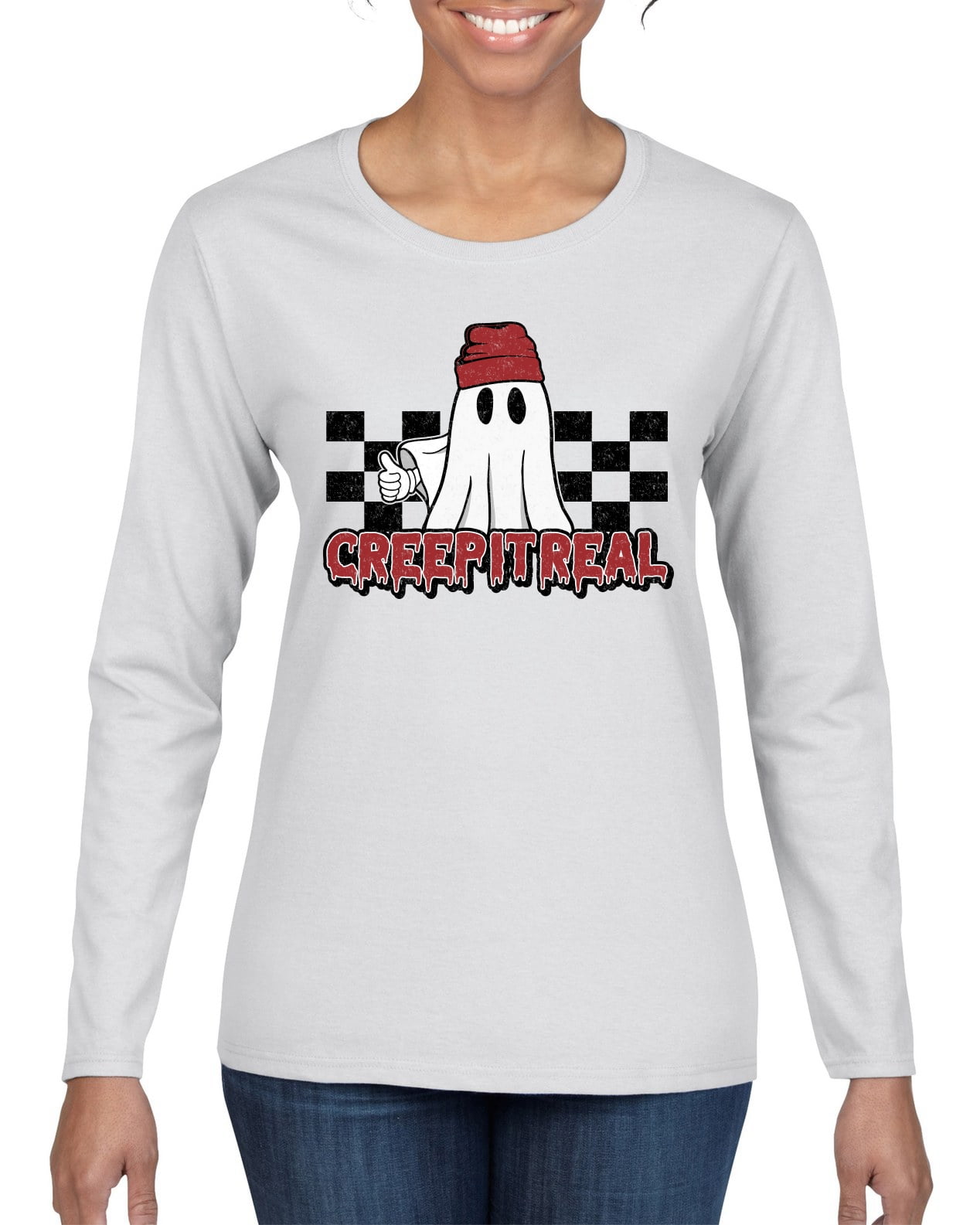 Wild Bobby Creep It Real Ghost Checker Background Halloween Red and ...