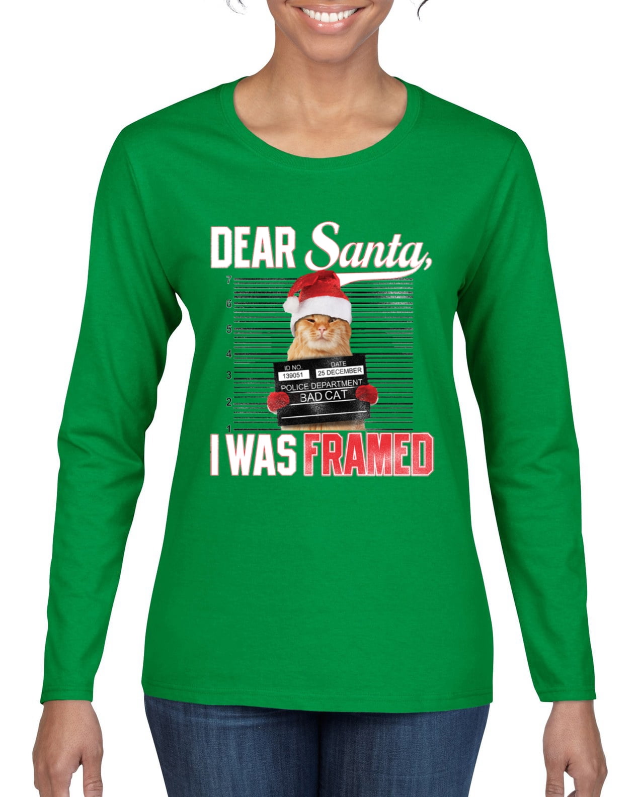 Wild Bobby Dear Santa I was Framed Bad Cat Christmas Sweater Women ...