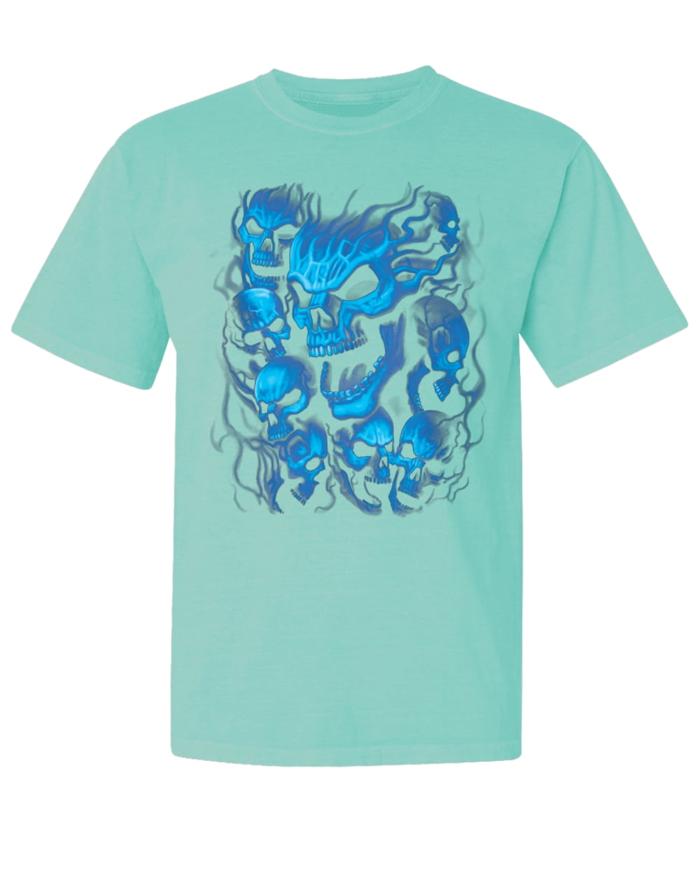 Wild Bobby, Dripping 3D Blue Flaming Skulls, Streetwear, Garment-Dyed ...