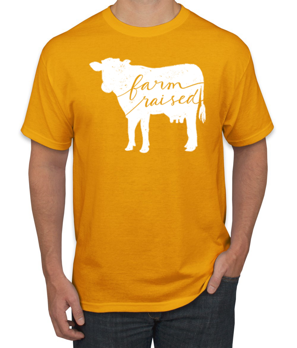 Wild Bobby, Farm Raised Cow Animal Lover Men's Graphic T-Shirt, Gold ...