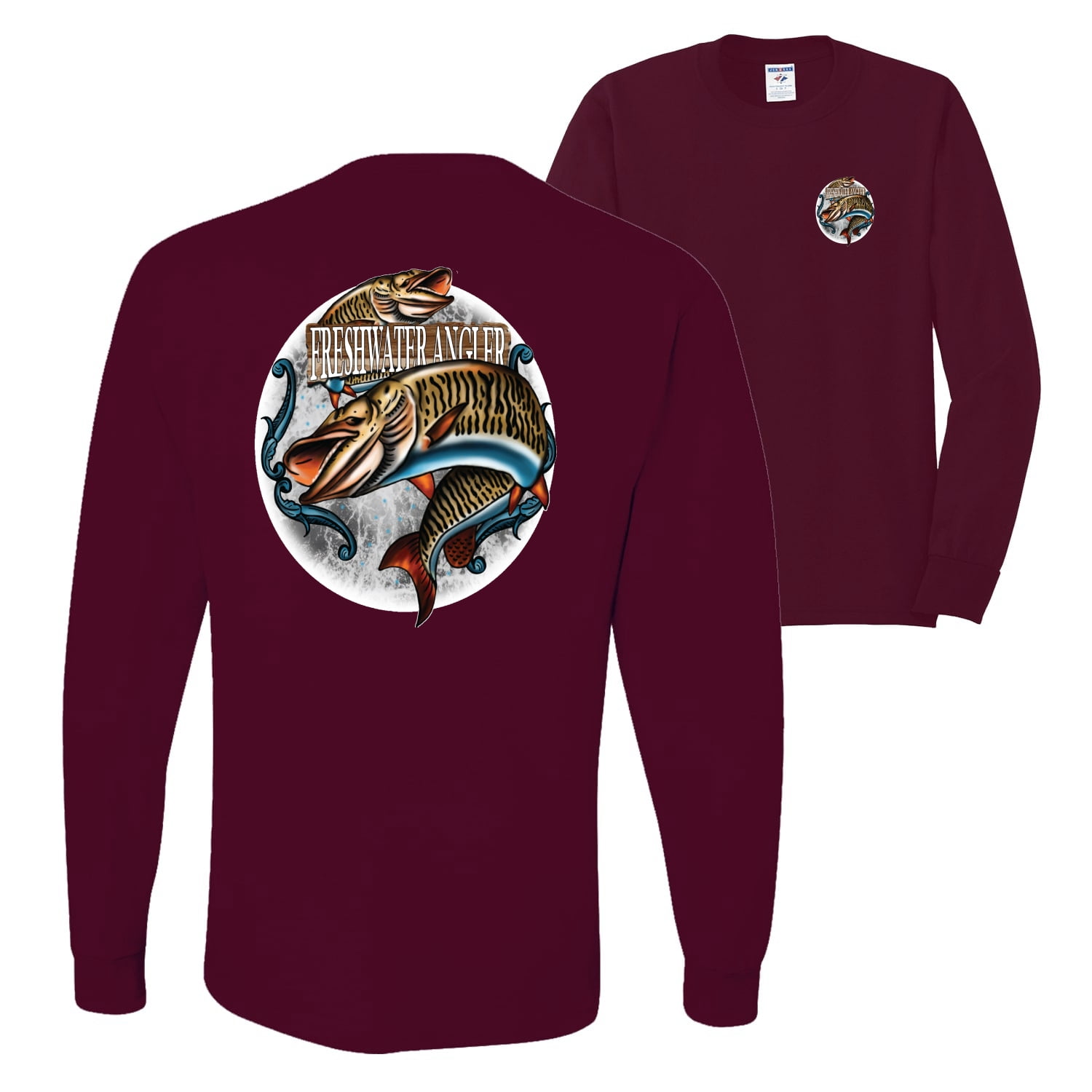 Wild Bobby,Freshwater Angler Fishing Front and Back Mens Long Sleeve ...