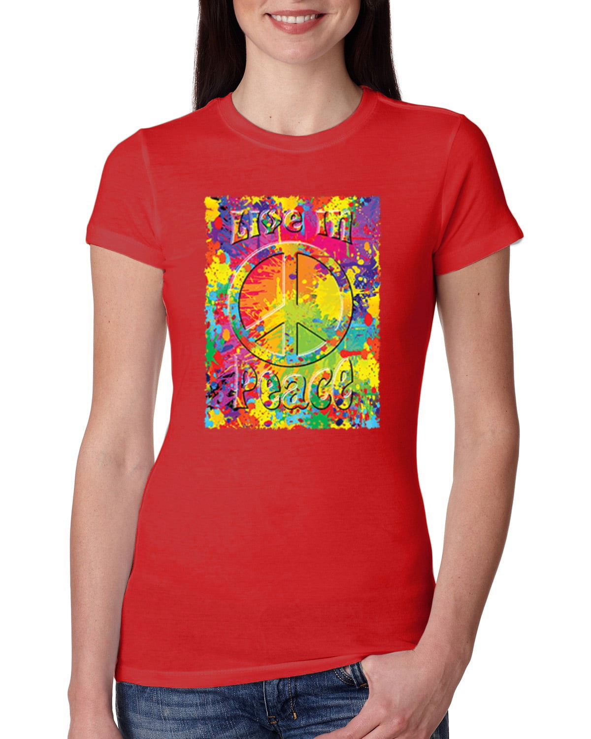Wild Bobby, Live In Peace Paint Peace Logo Pop Culture Womens Slim Fit ...