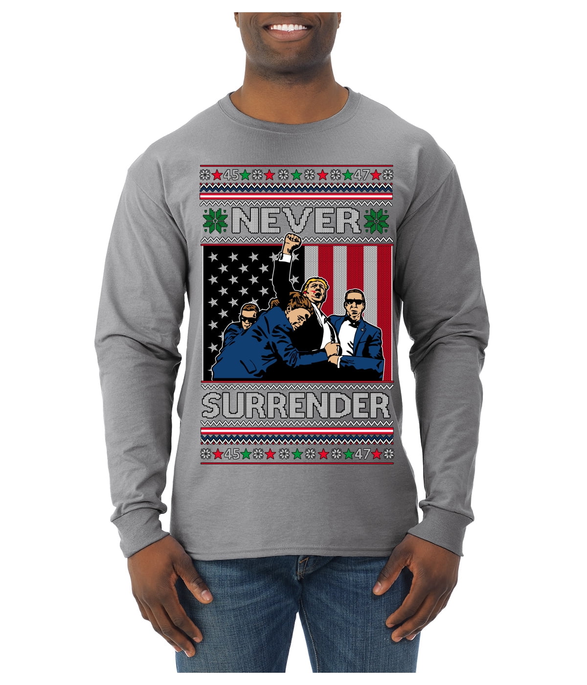 Wild Bobby Never Surrender Fist Pump 2024 Ugly Christmas Men Long ...