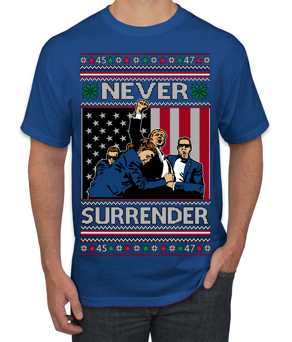 Wild Bobby Never Surrender Fist Pump 2024 Ugly Christmas Men Tee - Walmart.com