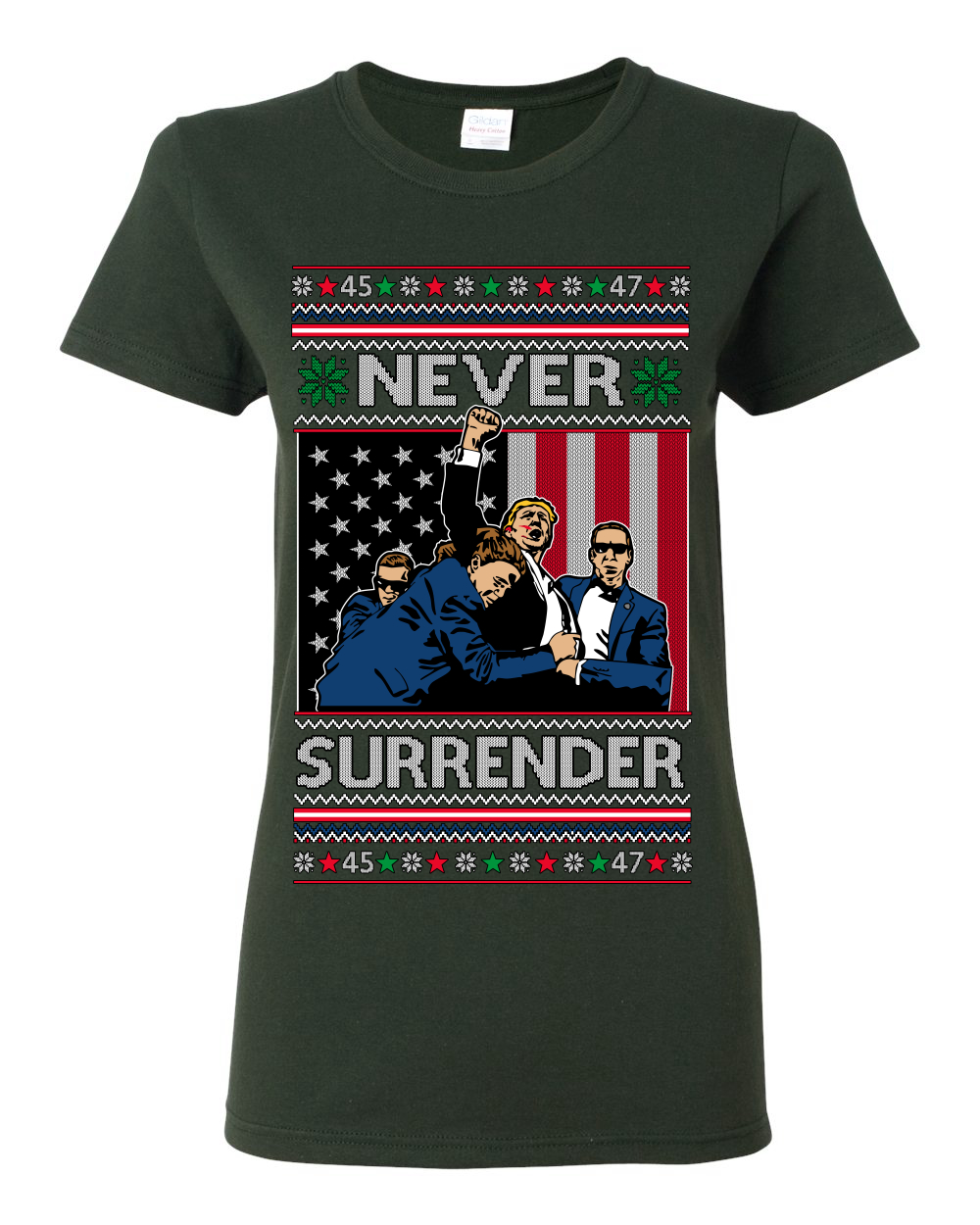 Wild Bobby Never Surrender Fist Pump 2024 Ugly Christmas Women Graphic Tee - Walmart.com