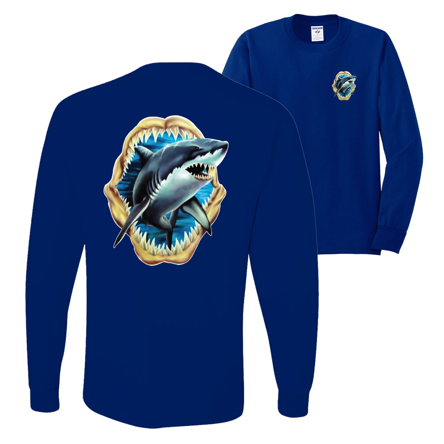 Wild Bobby,Ocean Shark Big Mouth Fishing Front and Back Mens Long ...