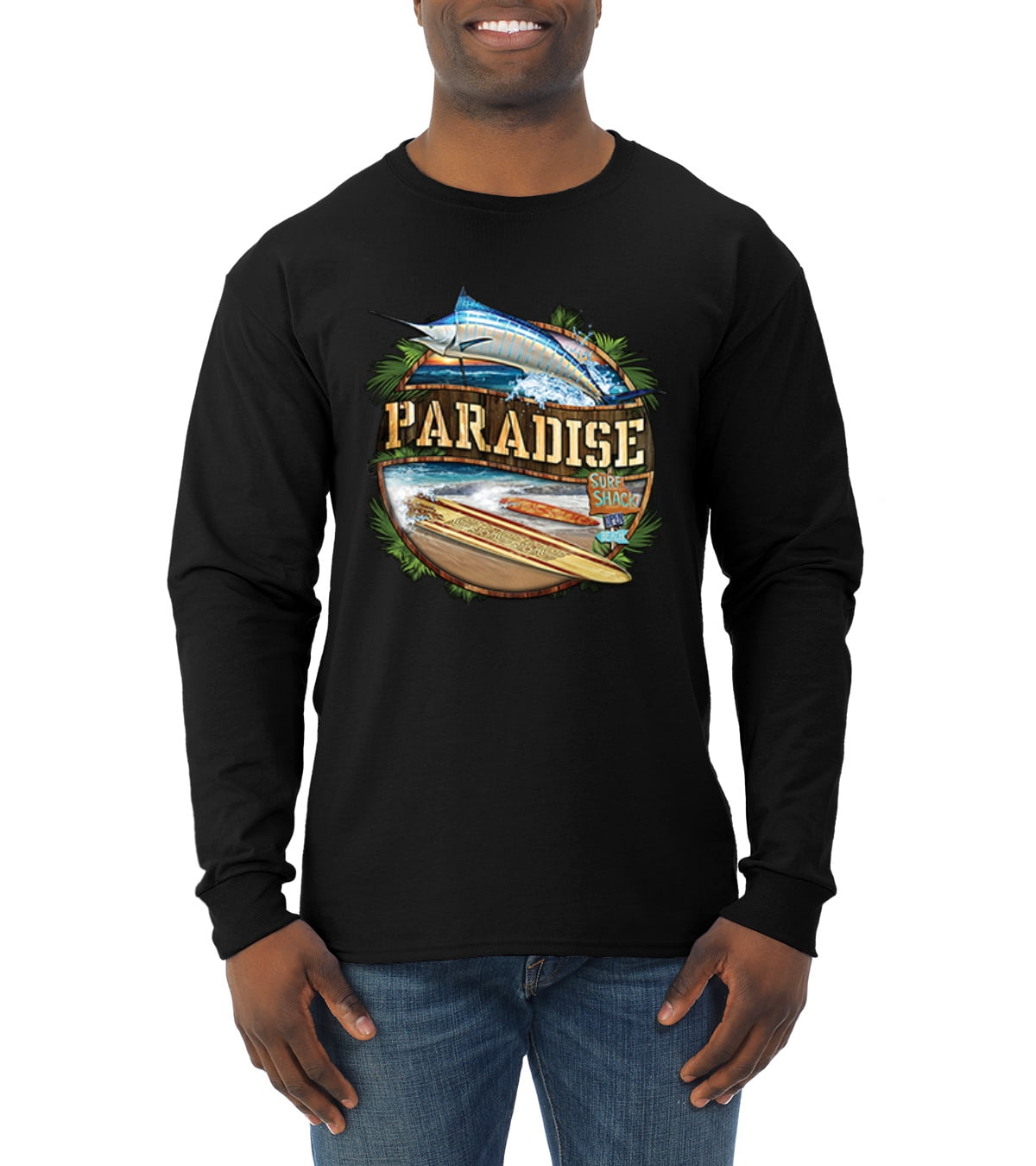 Wild Bobby, Paradise Surf Shack Marlin Pop Culture Mens Long Sleeve ...