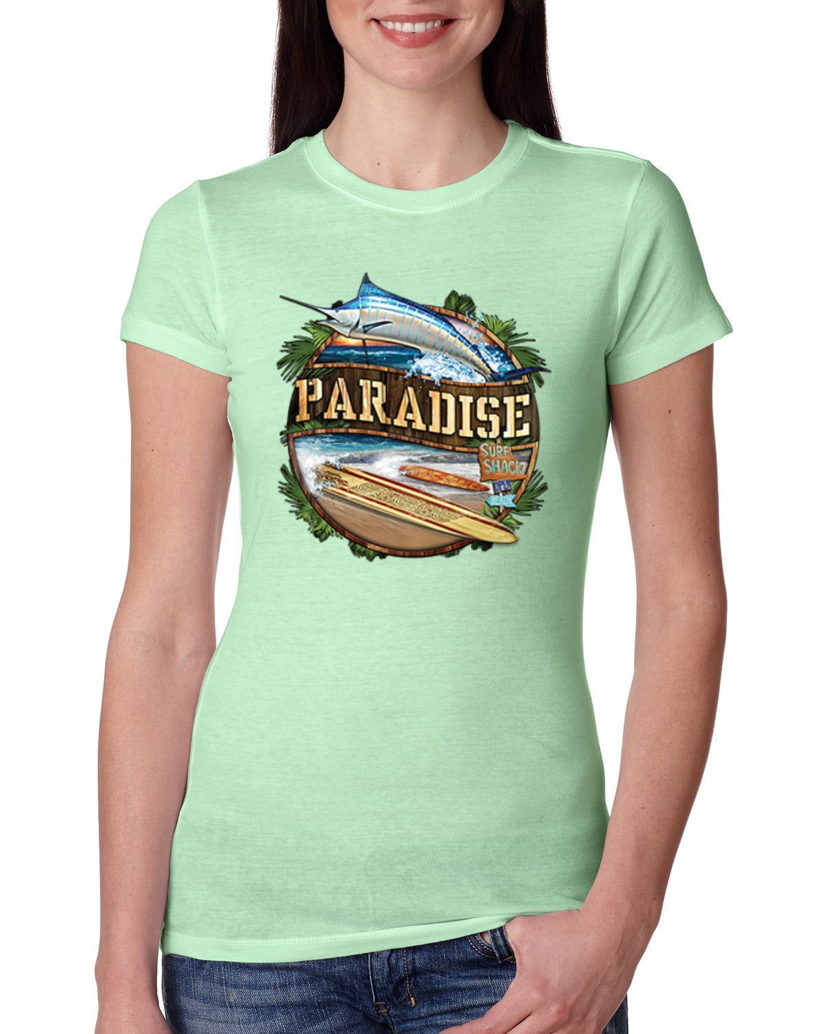 Wild Bobby, Paradise Surf Shack Marlin Pop Culture Womens Slim Fit ...