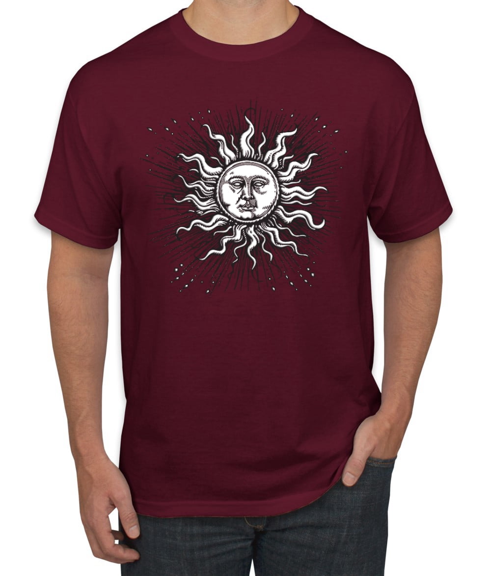 Wild Bobby Radiating Sun Puff Print Fashion Men's Tee, Maroon, Small ...