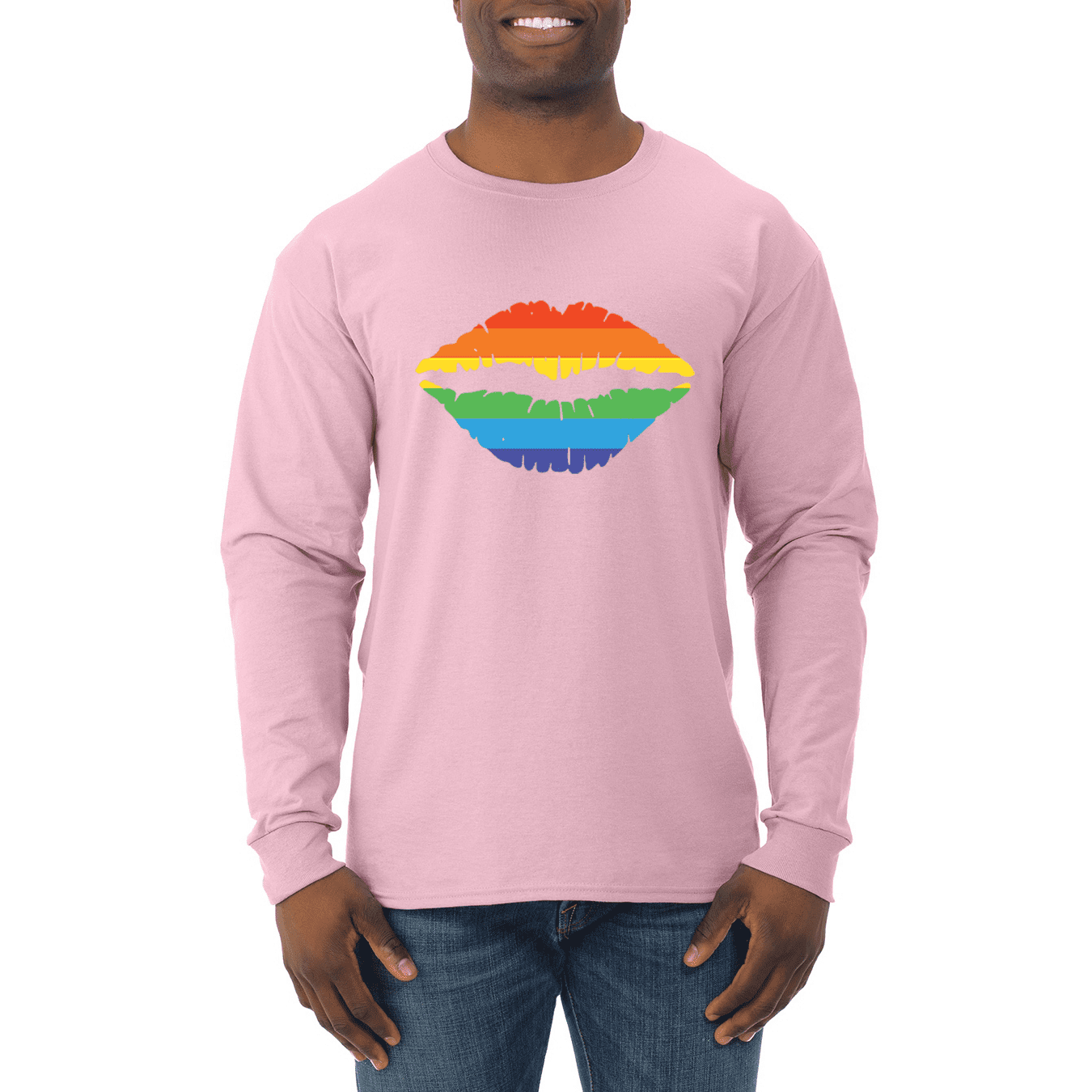 Wild Bobby, Rainbow Lips Cool Cute LGBT Pride Mens Long Sleeve Shirt ...