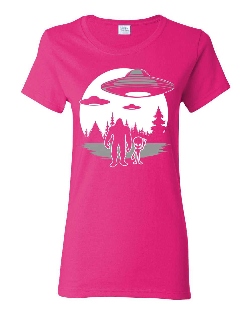 Wild Bobby Silhoutte UFO Aliens Sasquatch Women Graphic Tee - Walmart.com