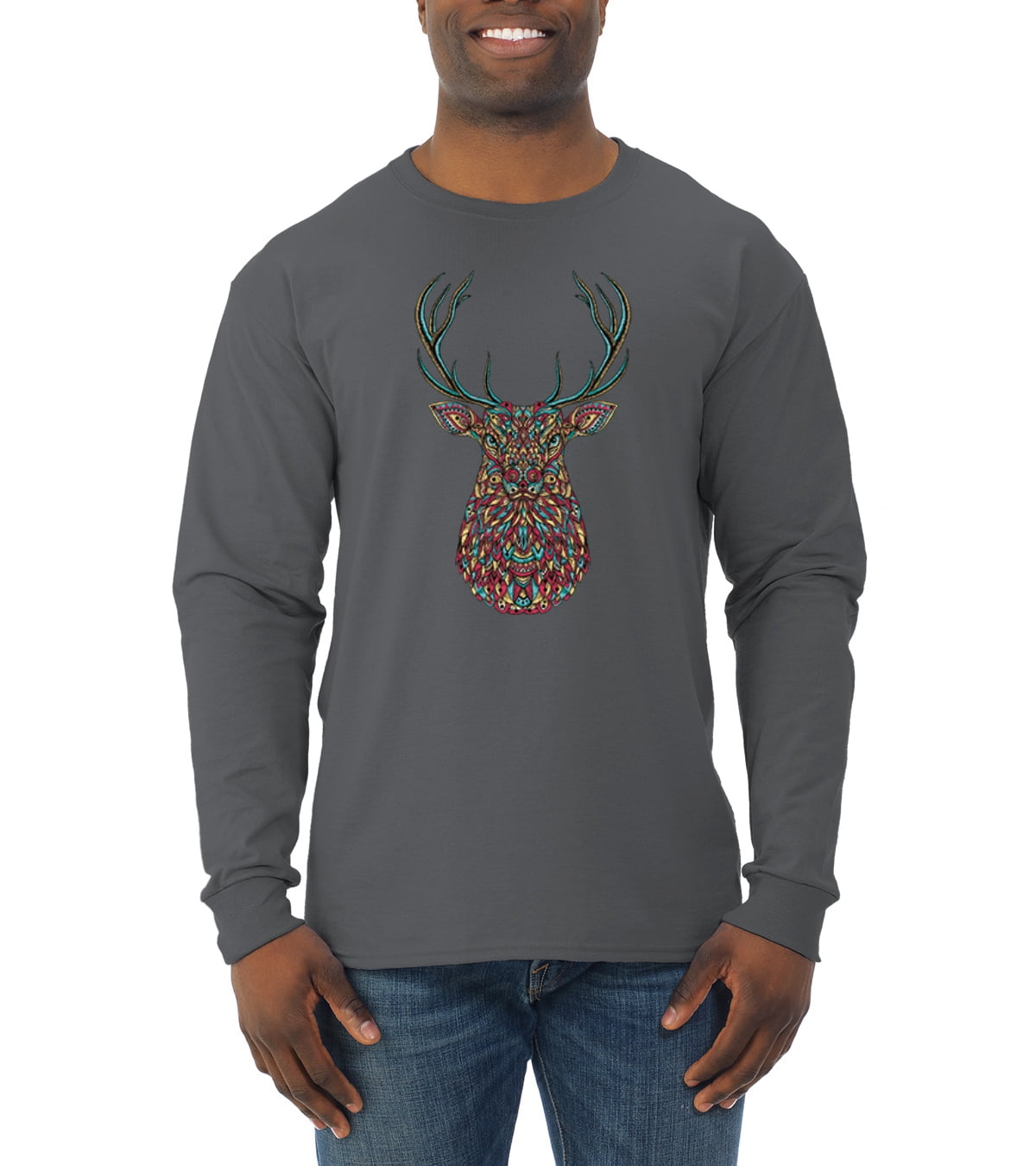 Wild Bobby, Stylized Aztec Mandala Deer Head, Hunting, Men Long Sleeve ...