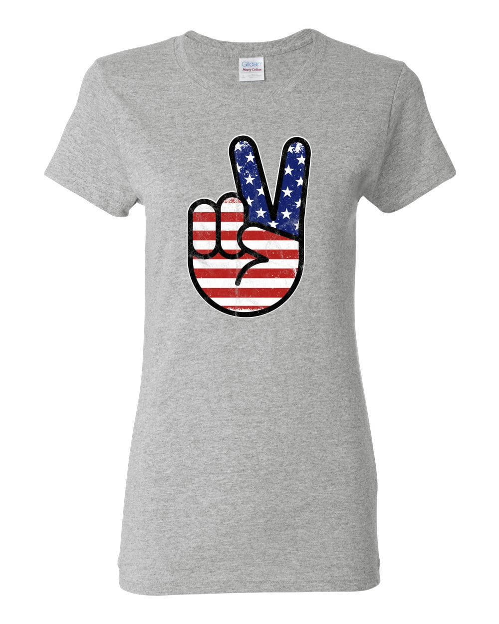 Wild Bobby USA Flag Peace Sign Hand Women Graphic Tee - Walmart.com