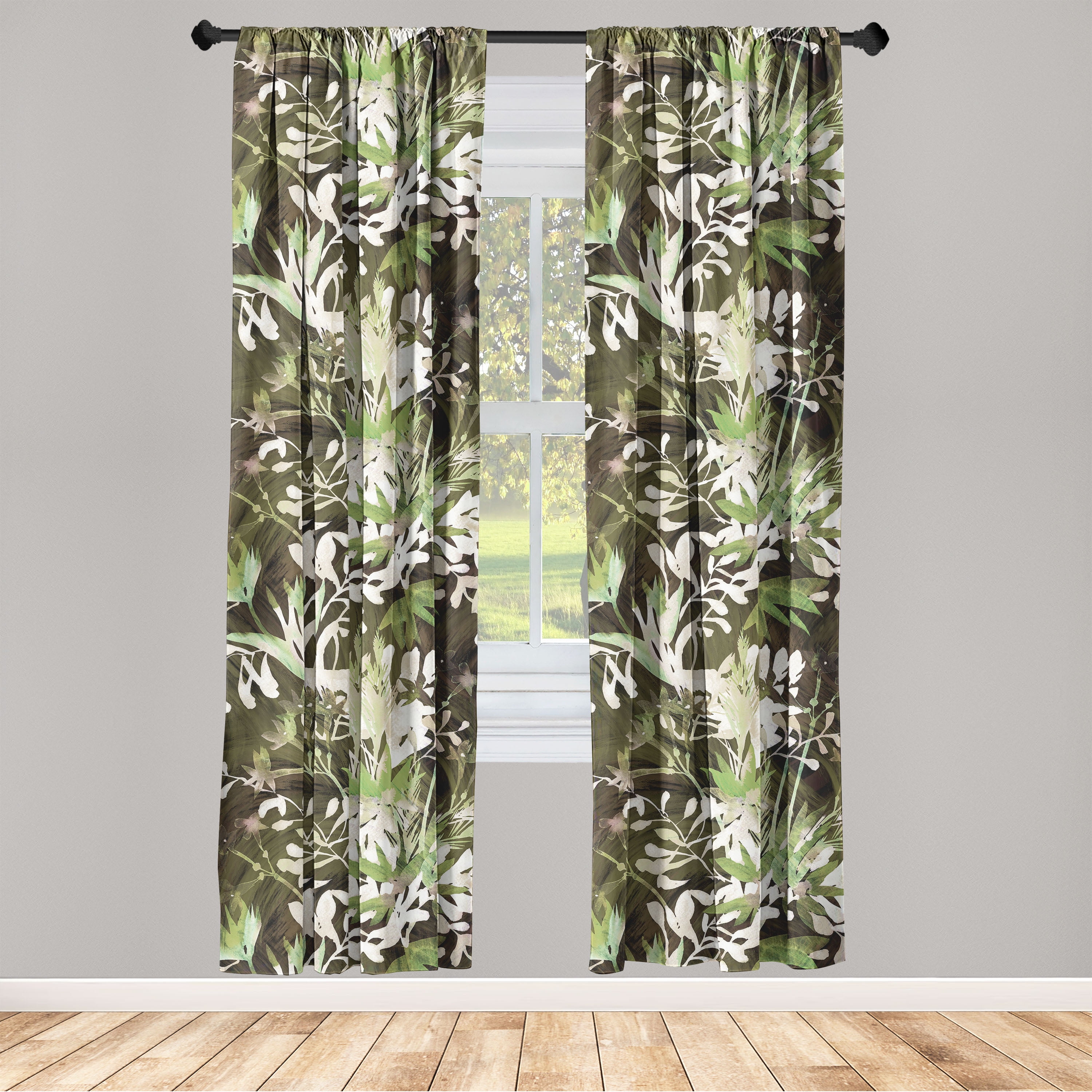 Wild Botany Window Curtains, Dreamy Jungle Leaves Silhouettes with ...
