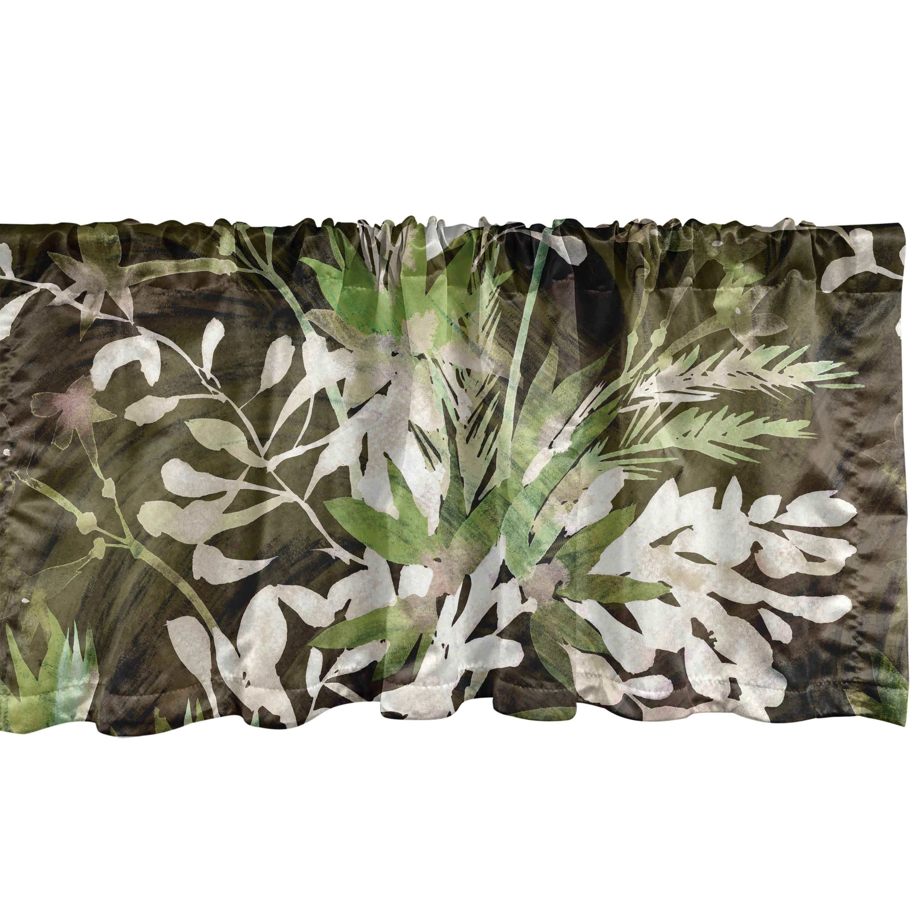 Wild Botany Window Valance, Dreamy Jungle Leaves Silhouettes with Brush ...