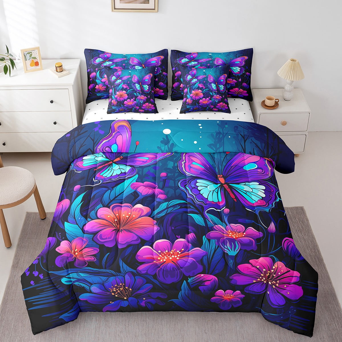 Wild Butterfly Bedding Twin Size 7-Piece for Girls Women Gradient ...