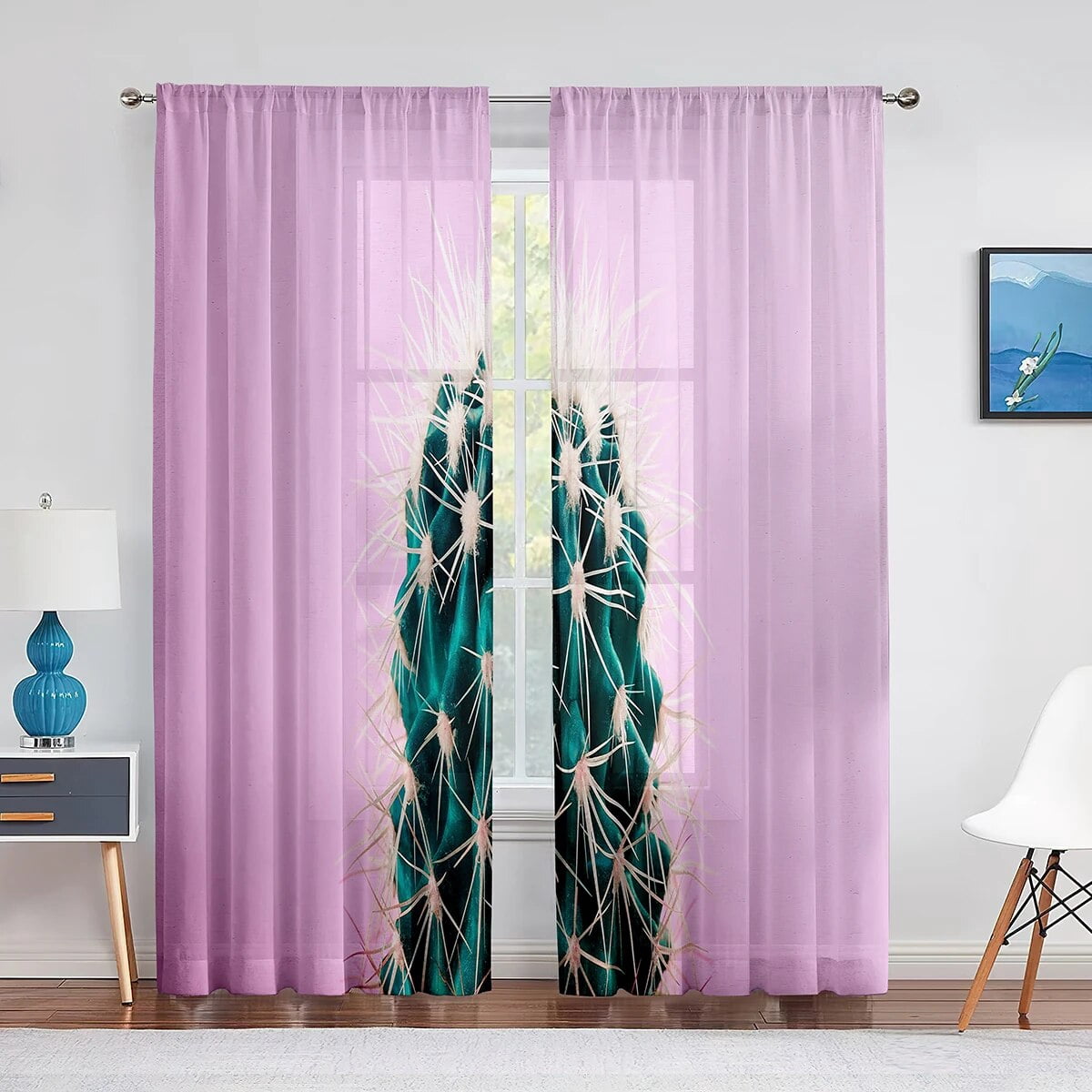 Wild Cactus Tropical Plant Leaf Sheer Curtain for Living Room Bedroom ...