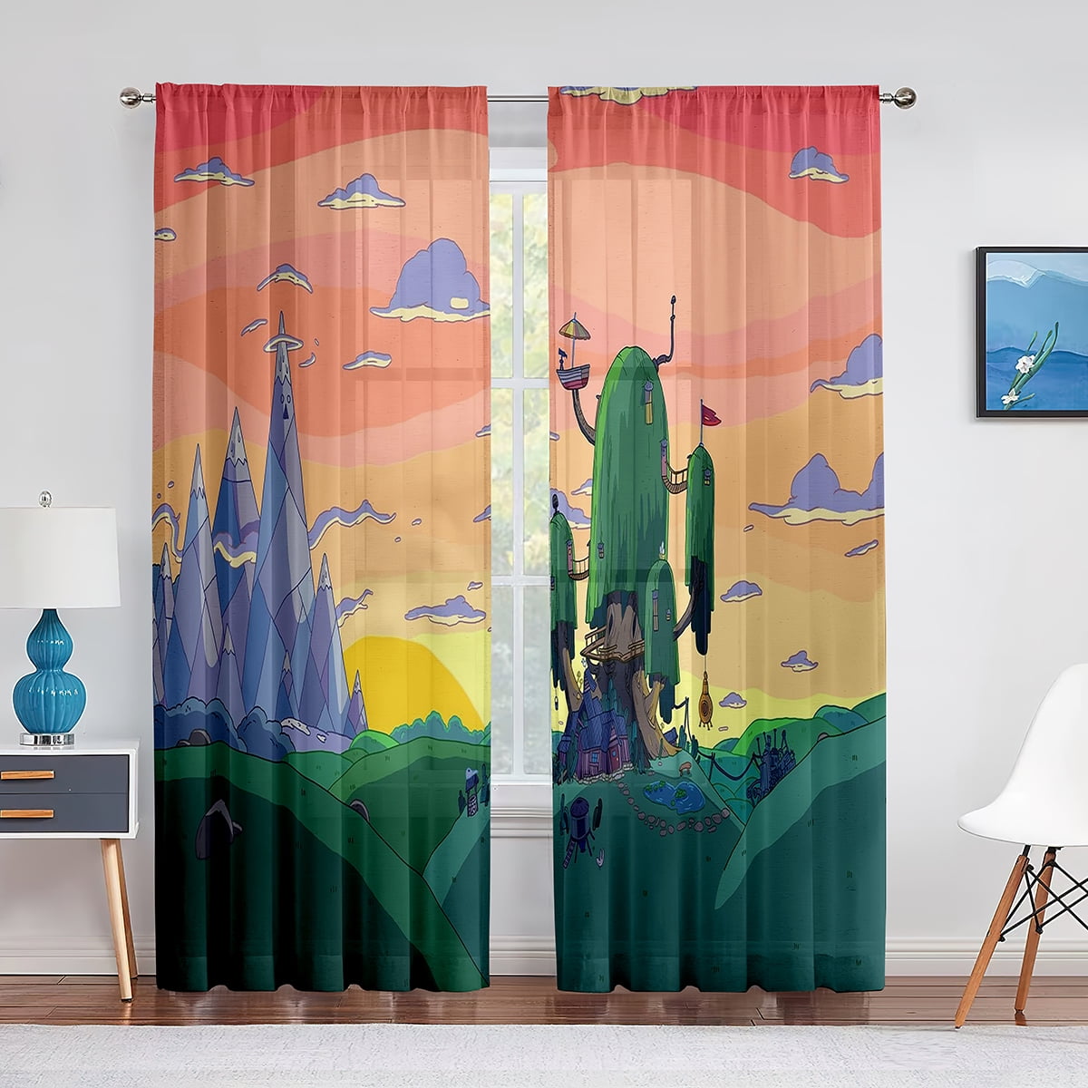 Wild Cactus Tropical Plant Leaf Sheer Curtain for Living Room Bedroom ...