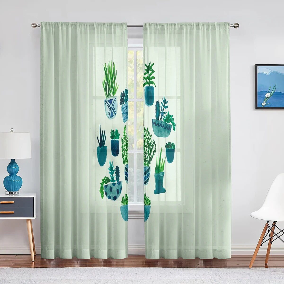 Wild Cactus Tropical Plant Leaf Sheer Curtain for Living Room Bedroom ...