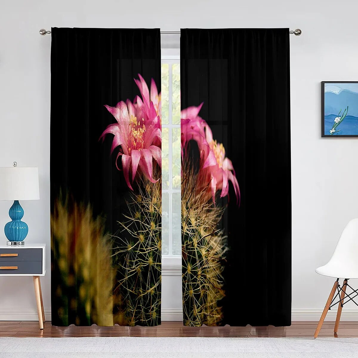 Wild Cactus Tropical Plant Leaf Sheer Curtain for Living Room Bedroom ...