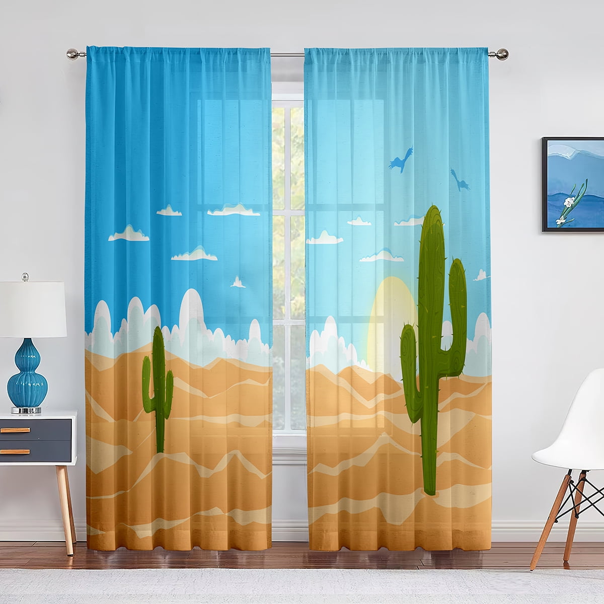 Wild Cactus Tropical Plant Leaf Sheer Curtain for Living Room Bedroom ...