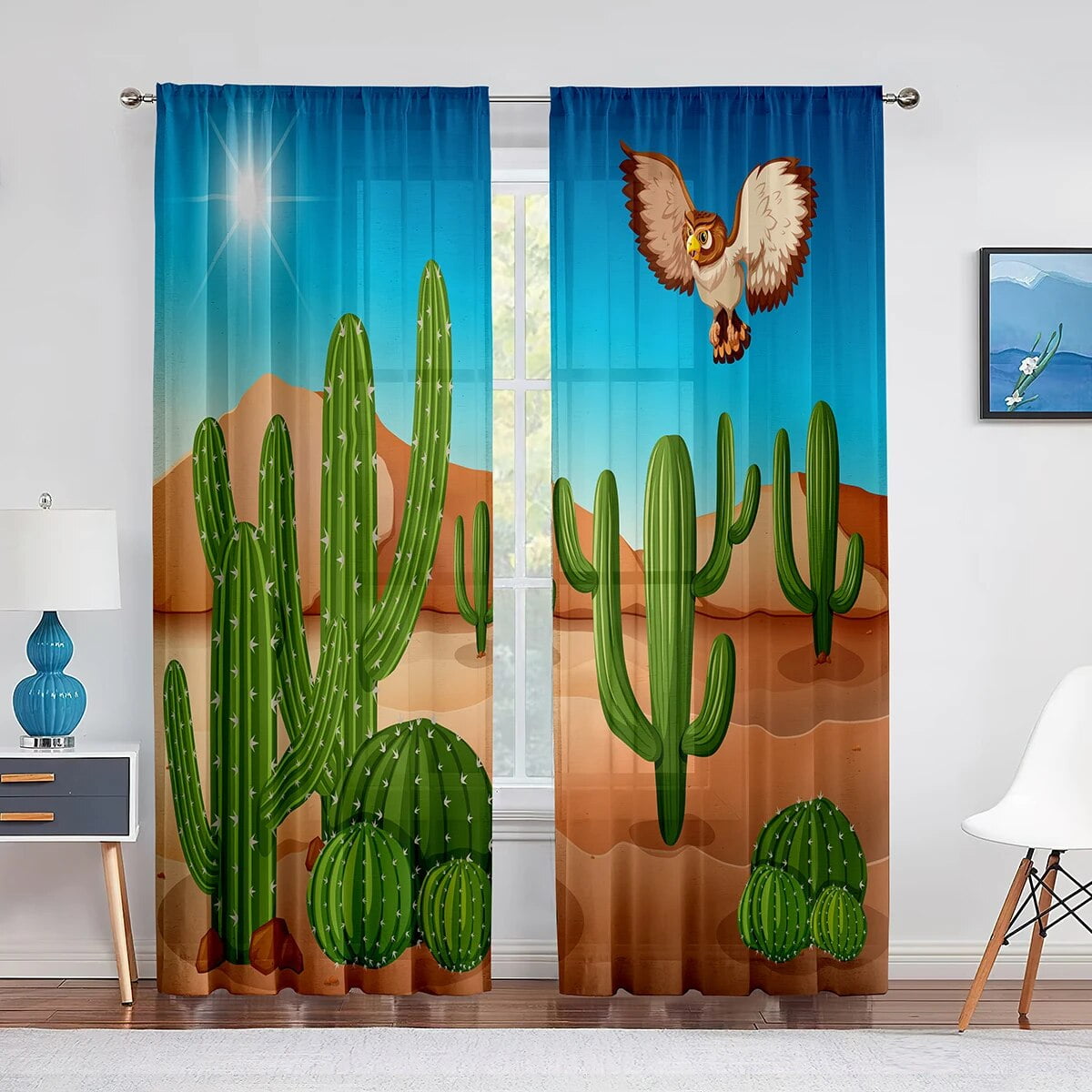 Wild Cactus Tropical Plant Leaf Sheer Curtain for Living Room Bedroom ...