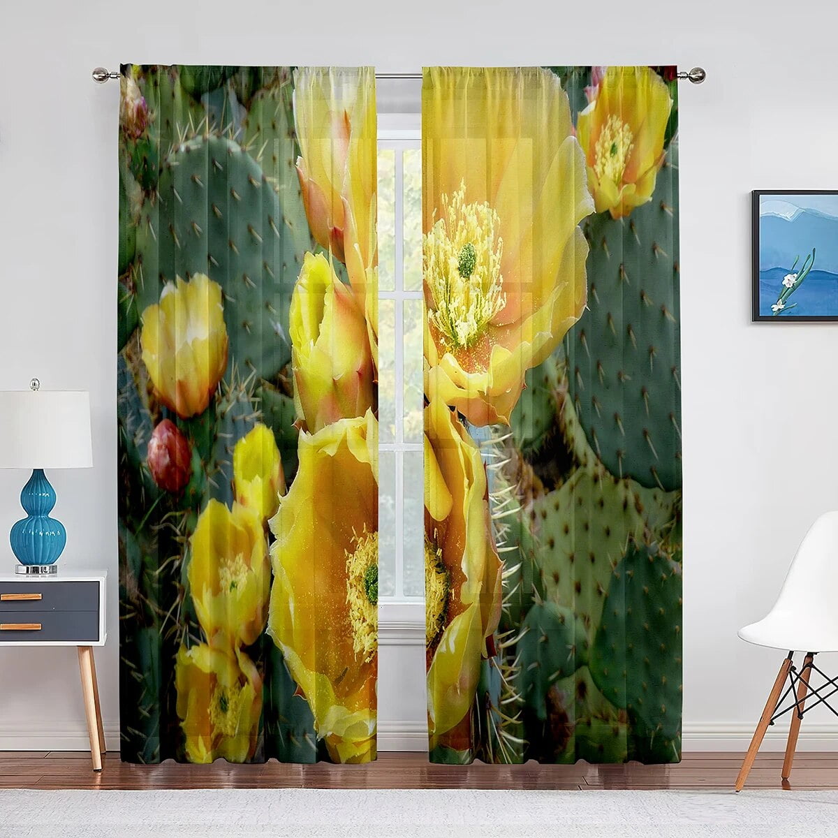 Wild Cactus Tropical Plant Leaf Sheer Curtain for Living Room Bedroom ...