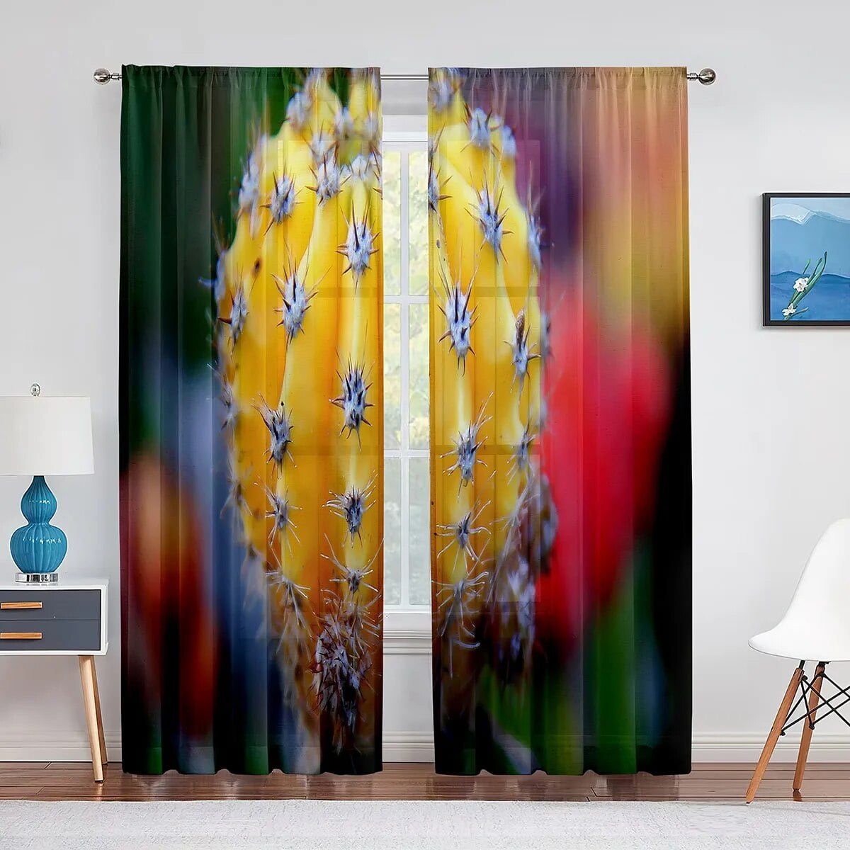 Wild Cactus Tropical Plant Leaf Sheer Curtain for Living Room Bedroom ...