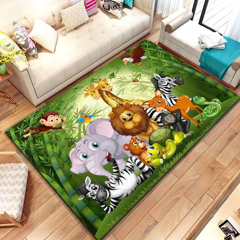 Wild Cartoon Animal Area Rug African Safari Animal Carpet fors Kawaii ...