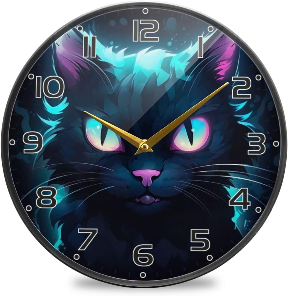Wild Cat Blue Wall Clock Round Silent Non Ticking Battery Operated ...