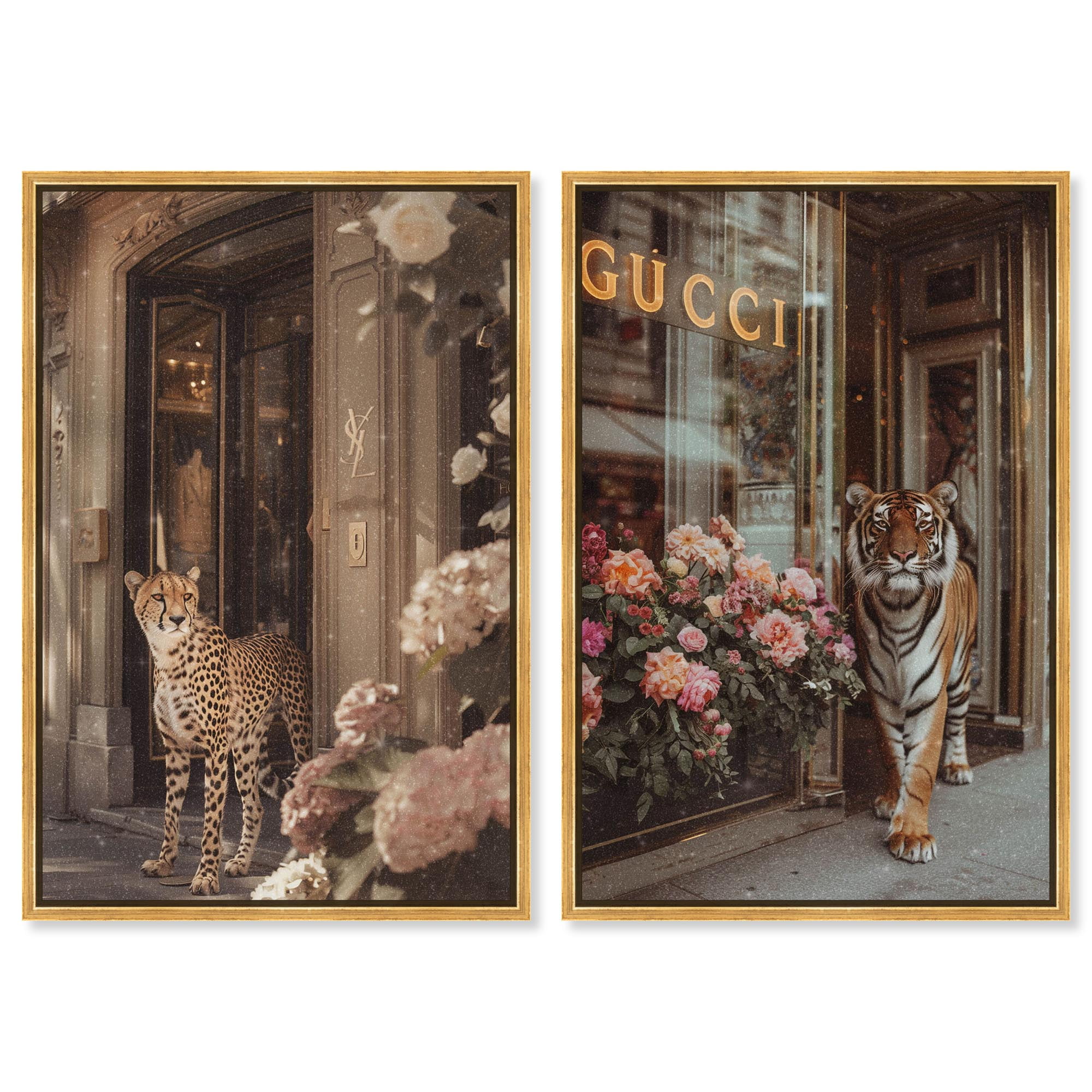 Wild Cats 2 Panel Set Canvas Print Lion Tiger Art Print by Art Remedy ...