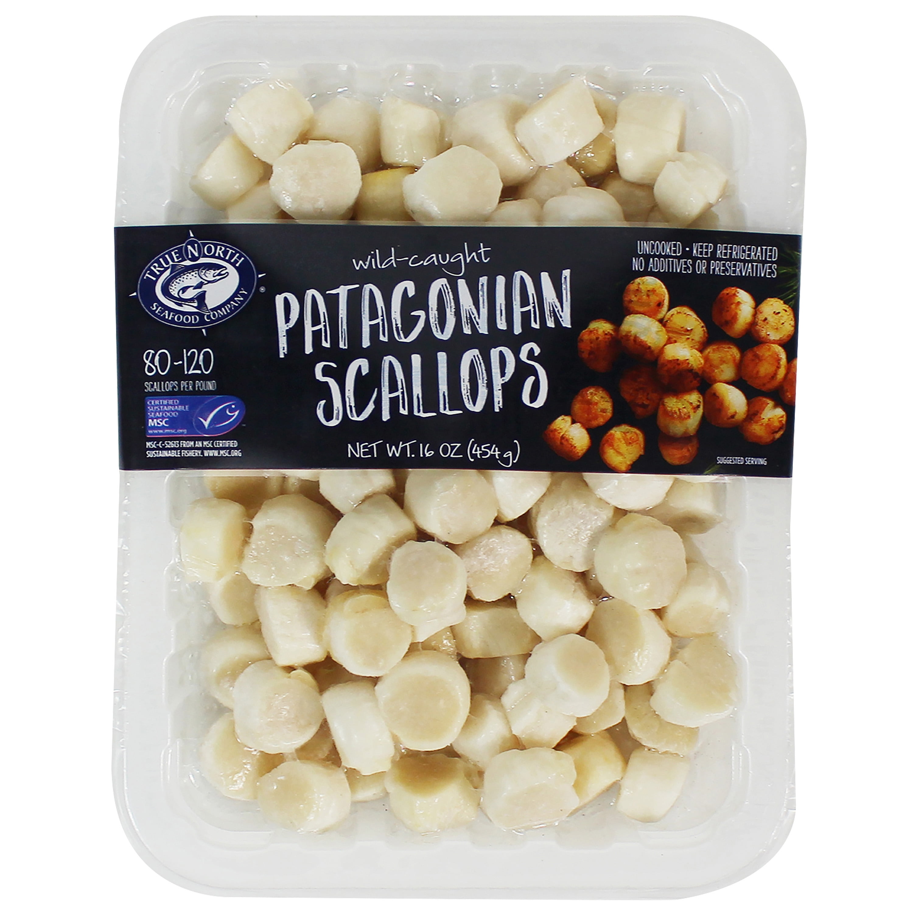 Wild Caught Patagonian Scallops, 80-120 Pieces (1lb Plastic Tray ...