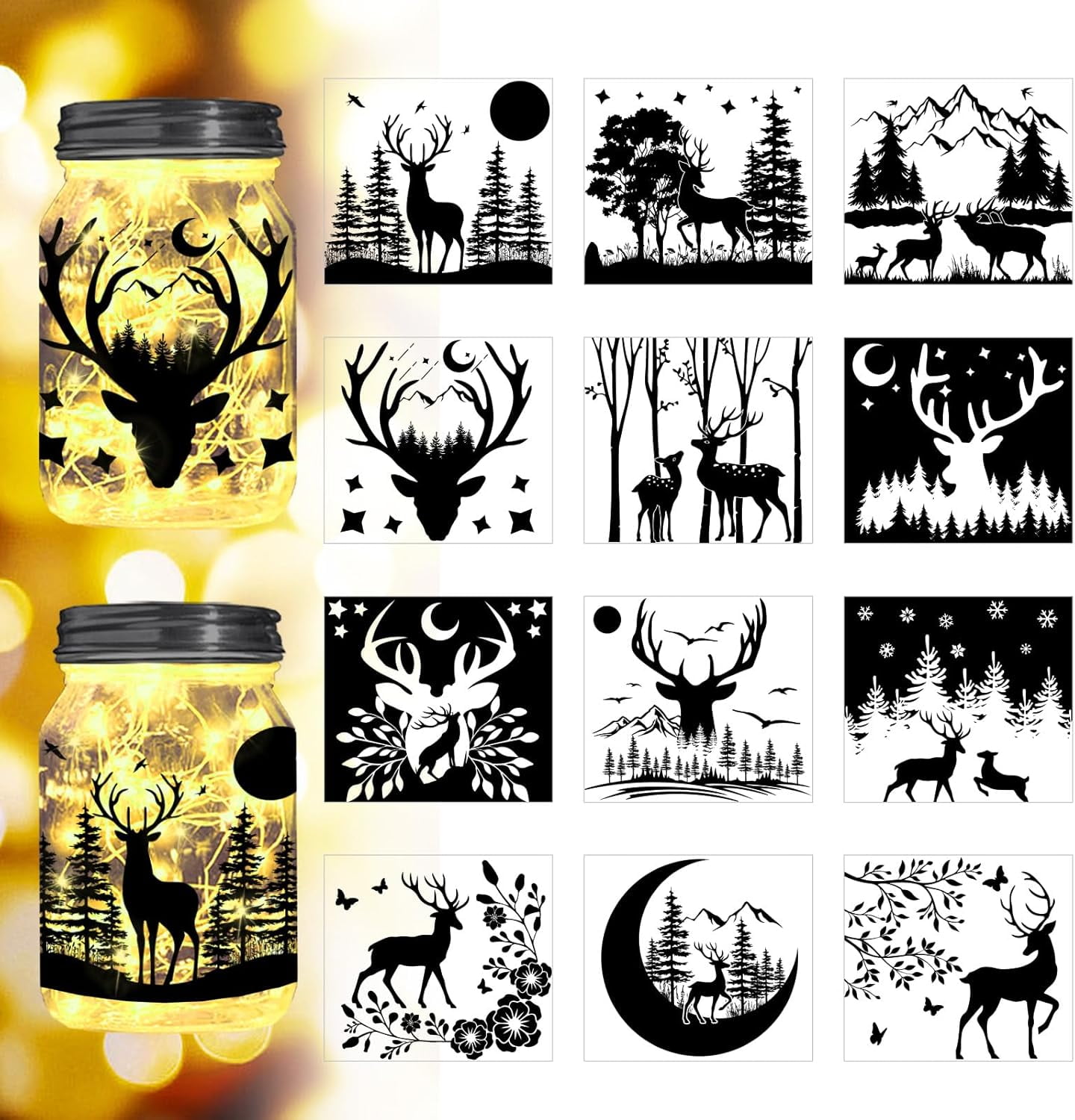Wild Deer and Tree Silhouette Cutouts(No Stickers) 12Pcs Reusable ...