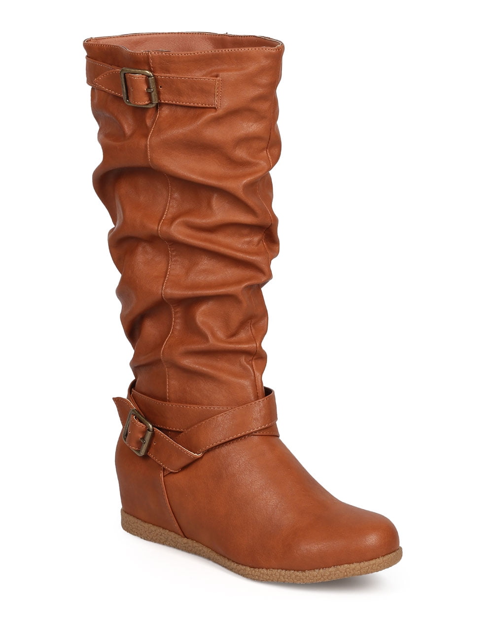 Wild Diva DK97 Women Leatherette Slouchy Knee High Strappy Wedge Riding ...