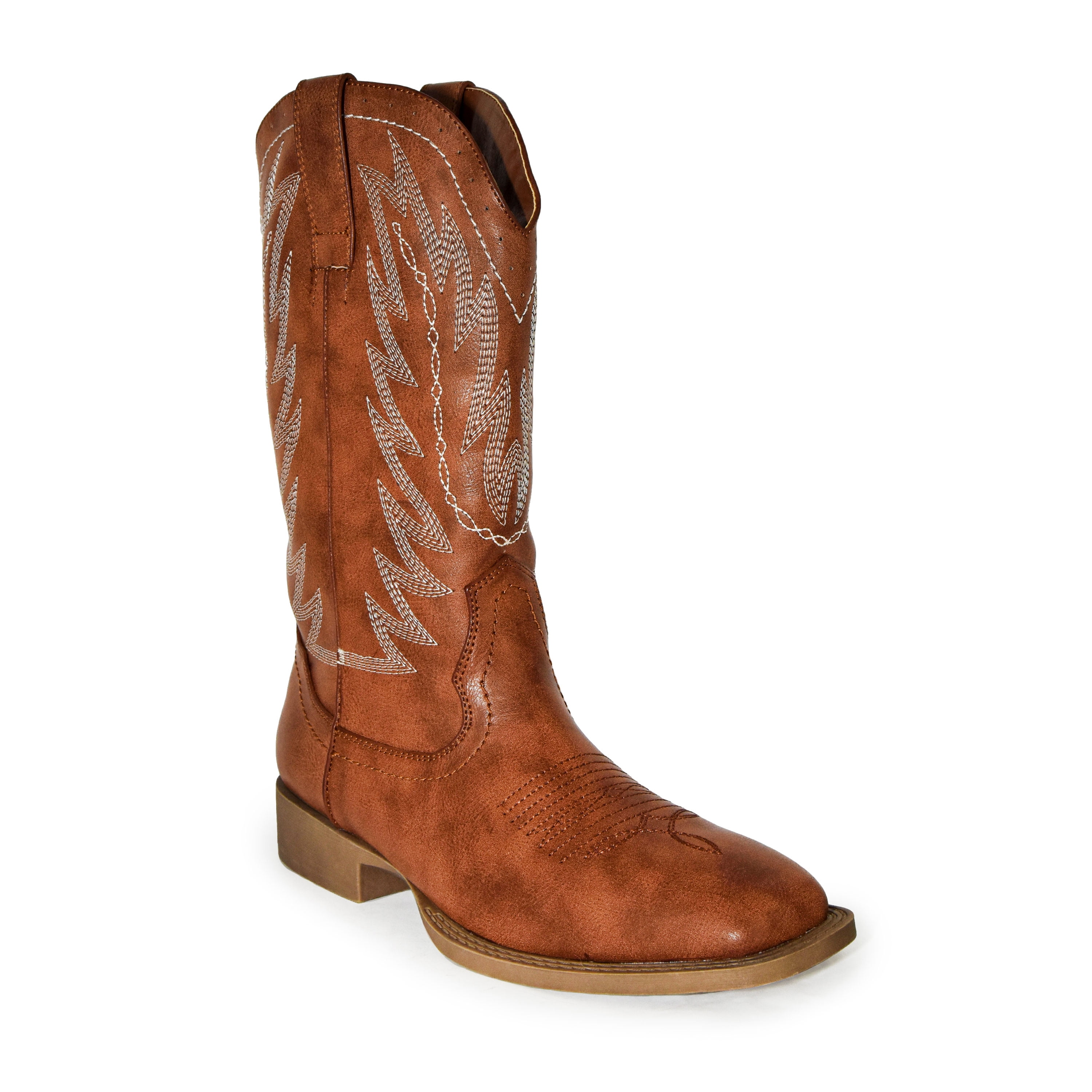 Wild Diva Faux Leather Western Square Toe Cowboy Boots (Whiskey, 8 ...