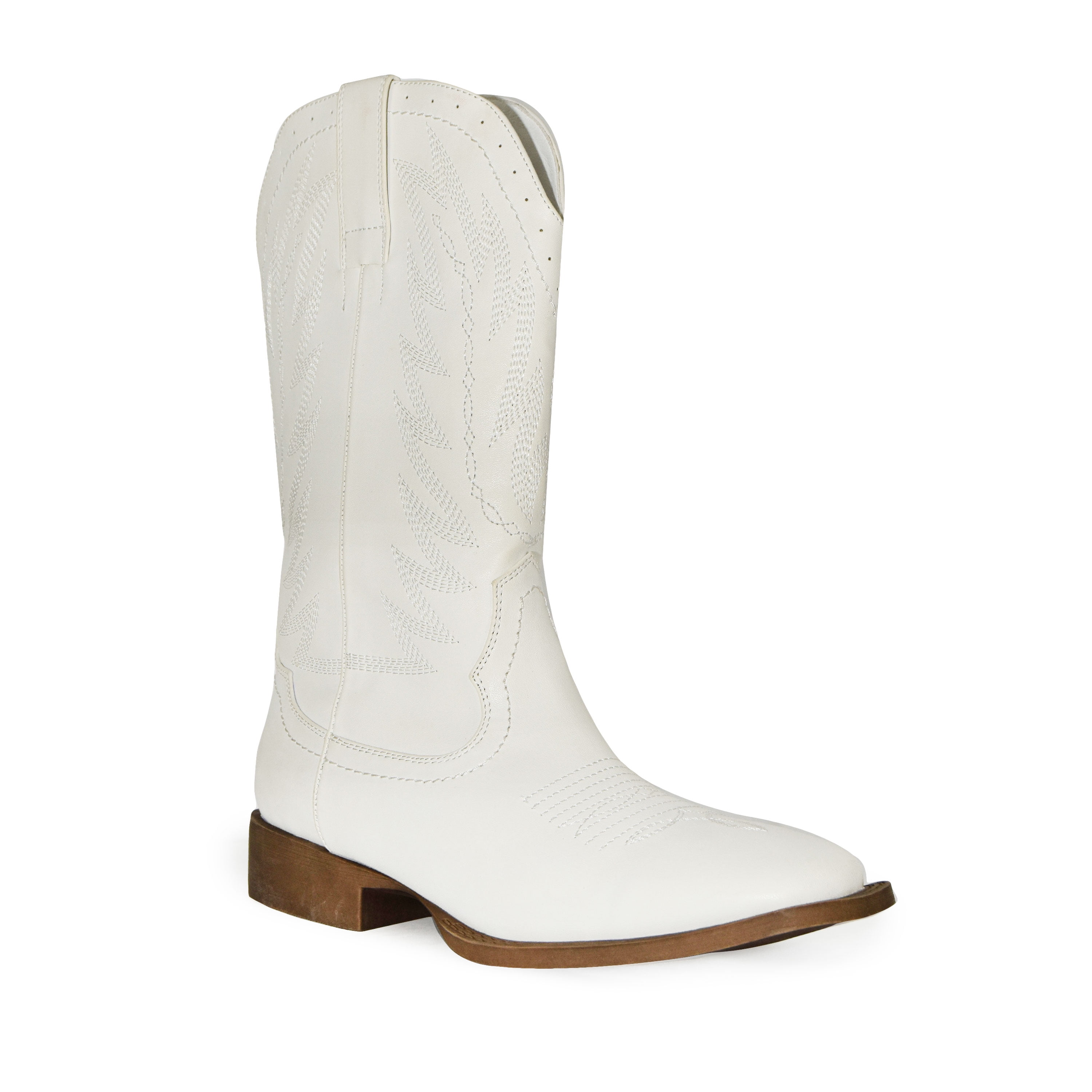 Wild Diva Faux Leather Western Square Toe Cowboy Boots (White, 8 ...