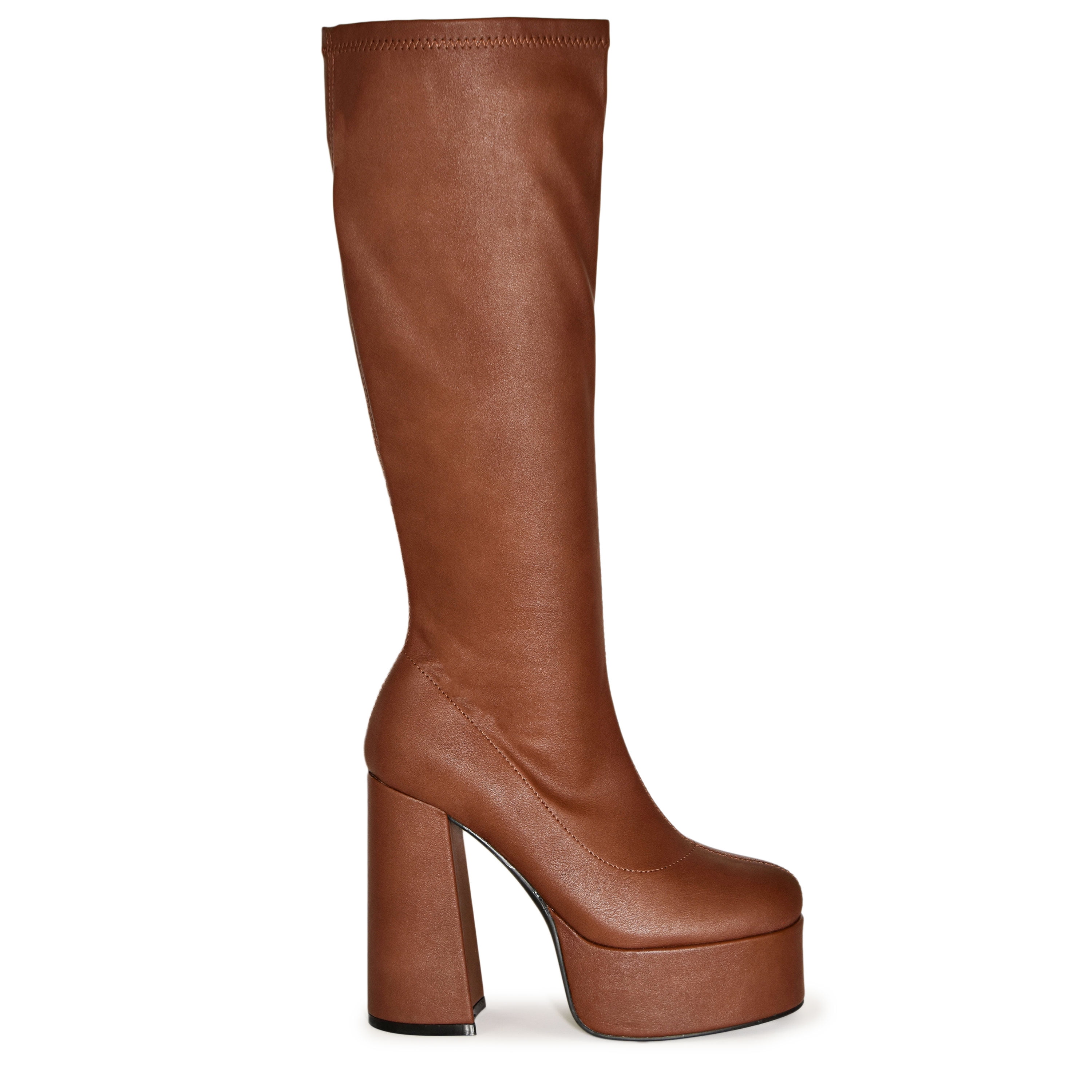 Wild Diva Retro High Platform Chunky Block Heel Knee Length Boots ...