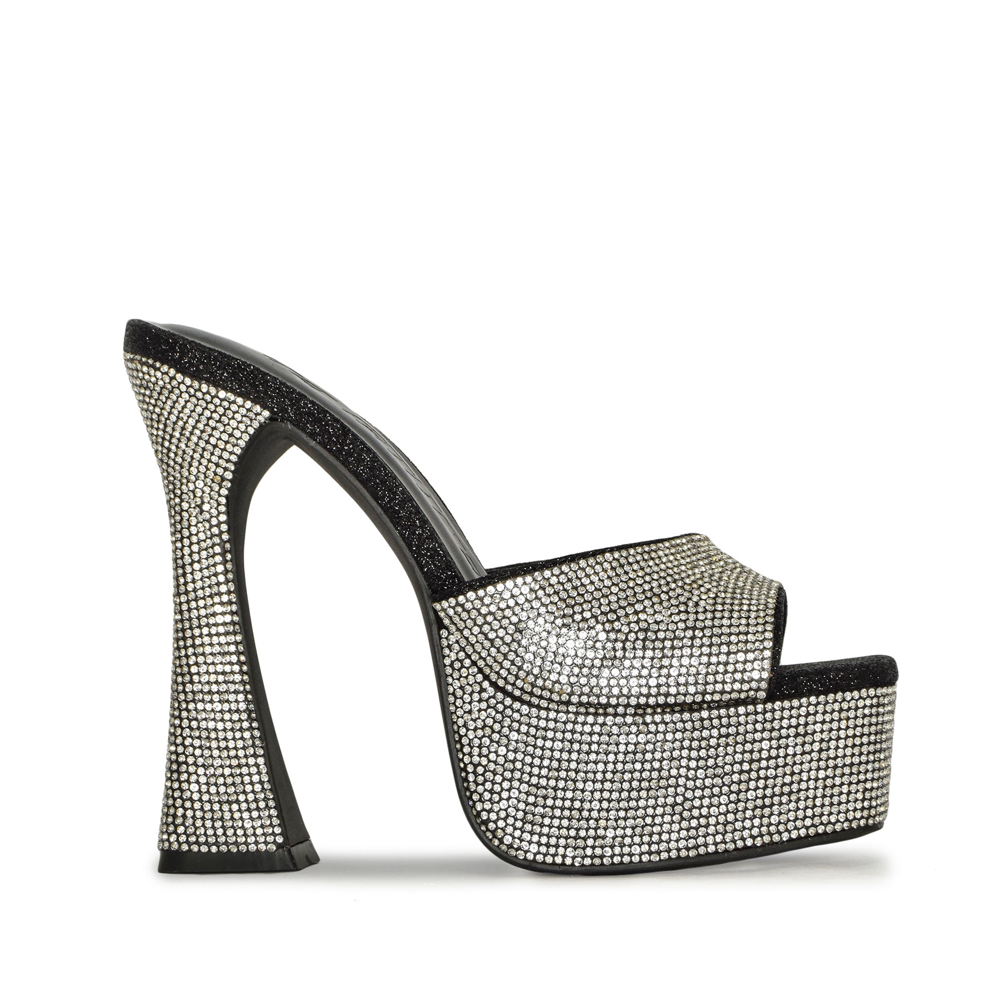 Wild Diva Rhinestone Square Toe Structural High Heel Mules (Black, 7 ...
