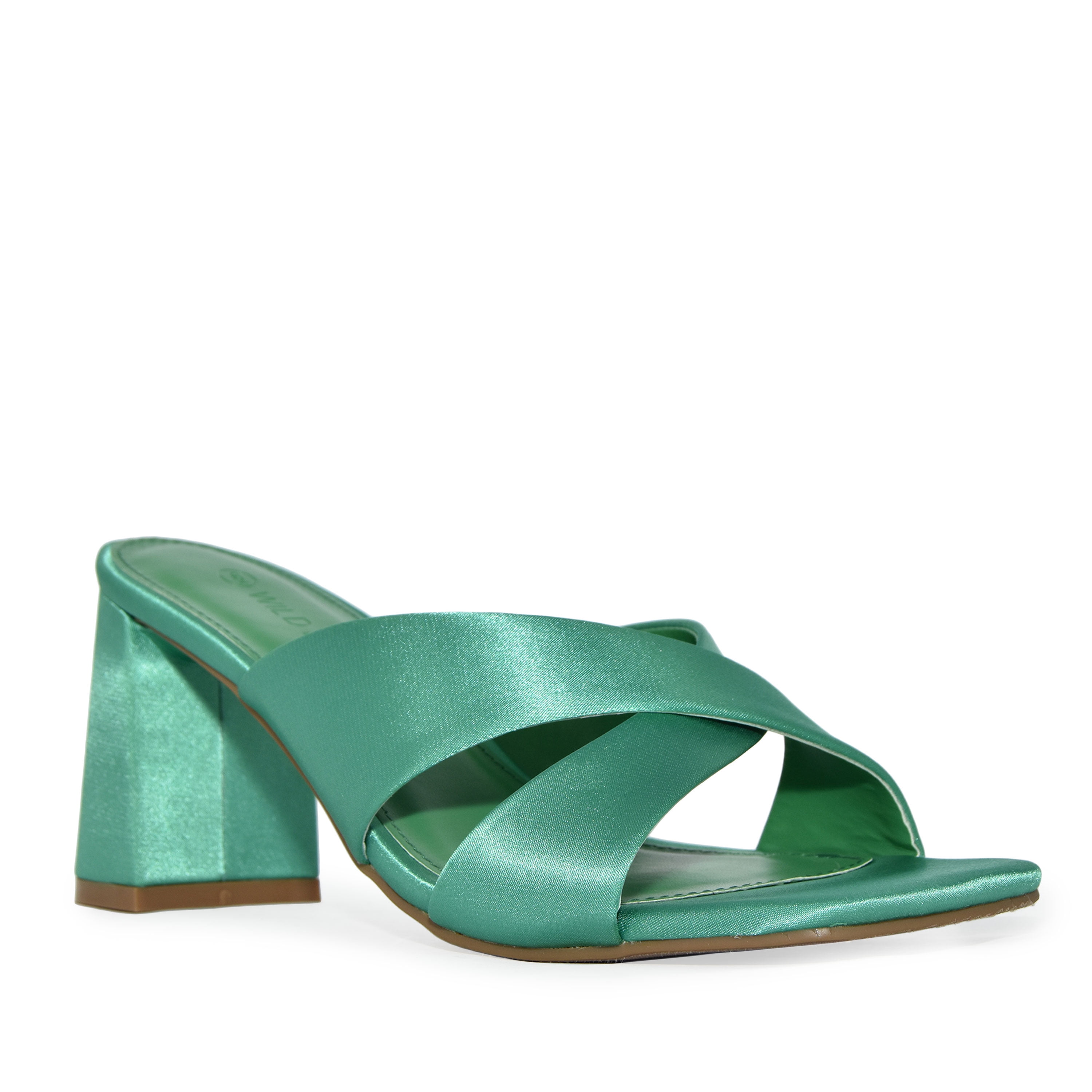 Wild Diva Satin Criss Cross Open Square Toe Block Heel Mule Sandal ...