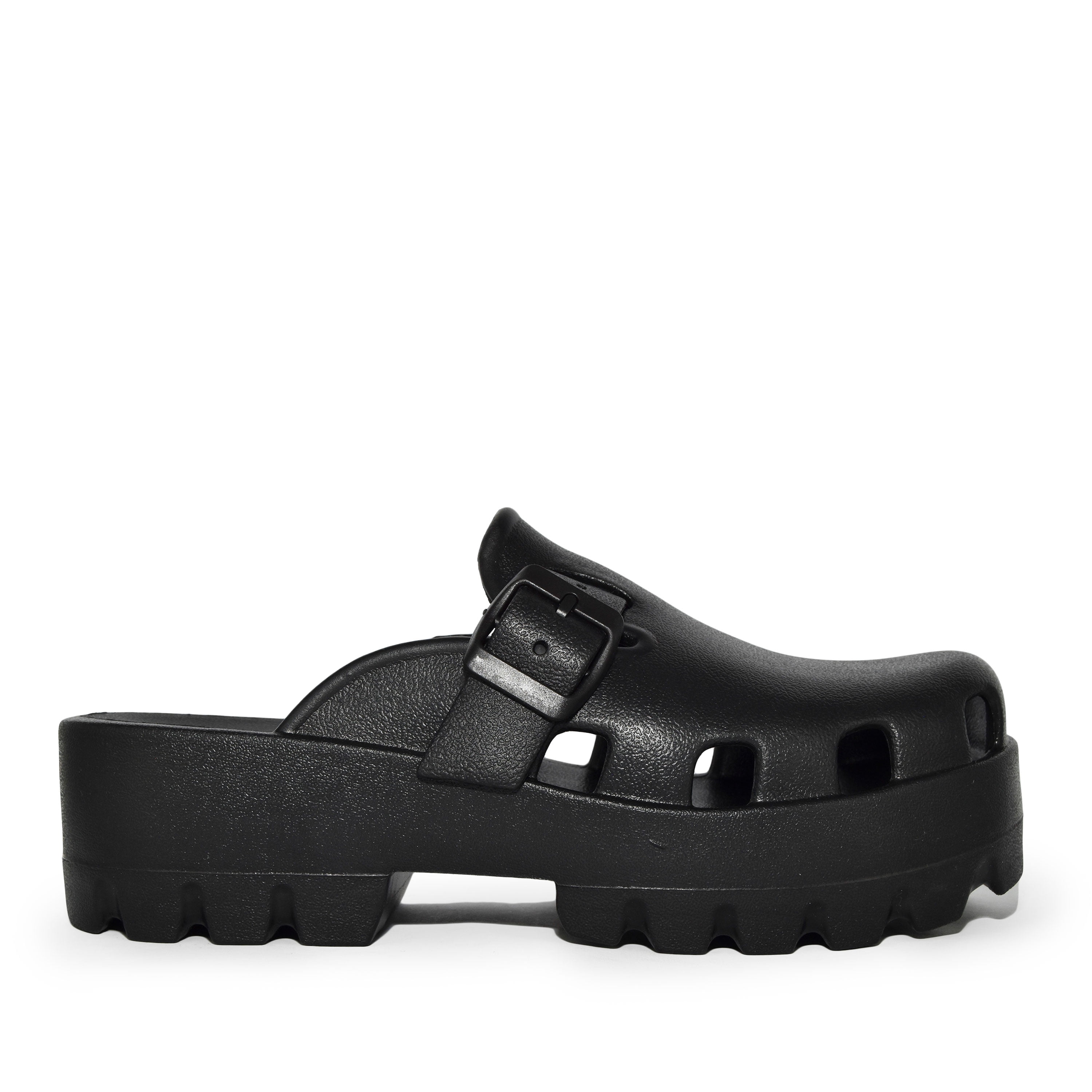 Wild Diva Slip On Buckle Chunky Platform Clog Mules (Black, 8 ...