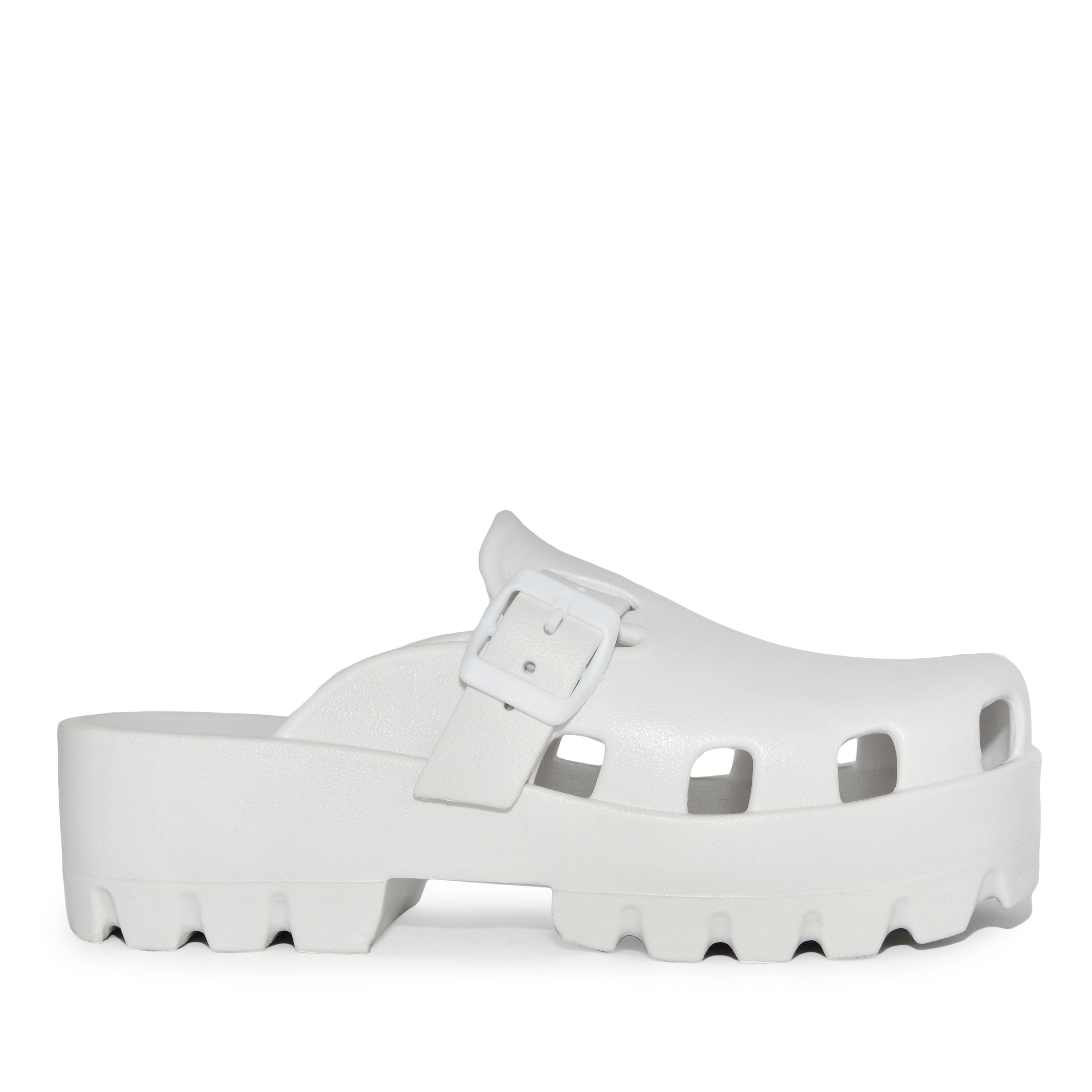 Wild Diva Slip On Buckle Chunky Platform Clog Mules (White, 11 ...