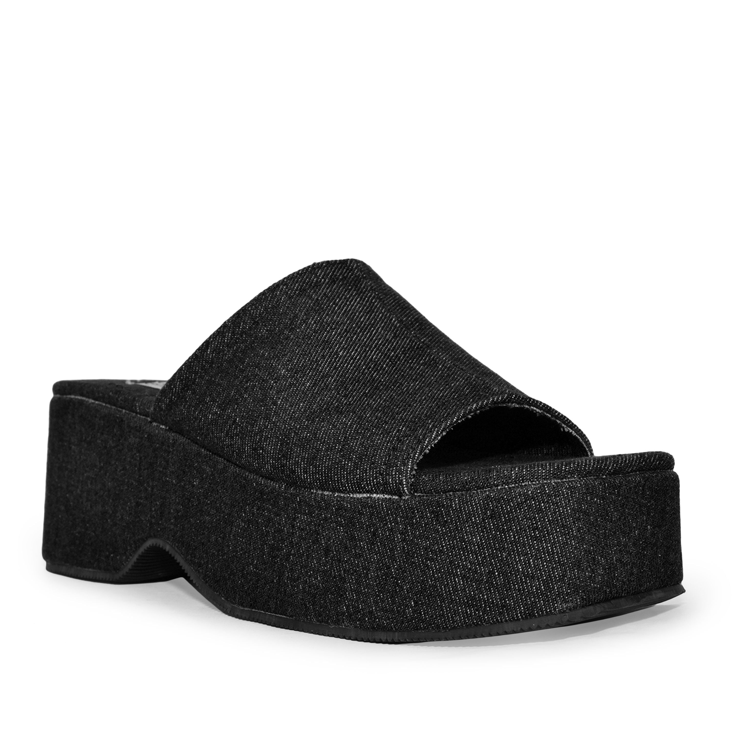 Wild Diva Women's Slip-On Platform Square Toe Denim Wedge Mule Slide ...