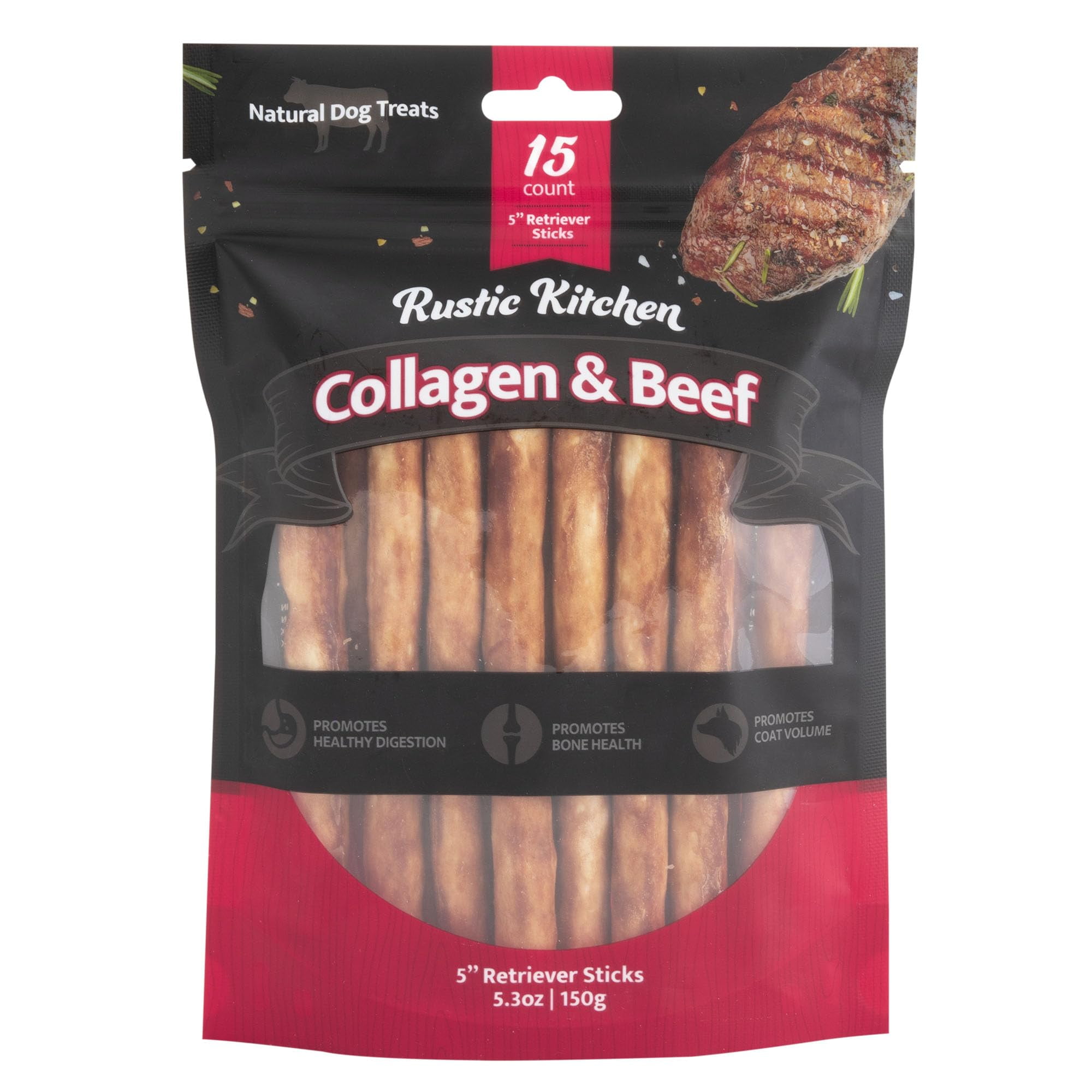 Wild Eats Beef Collagen Sticks for Dogs (15 Pack) High Protein Chew Dog ...