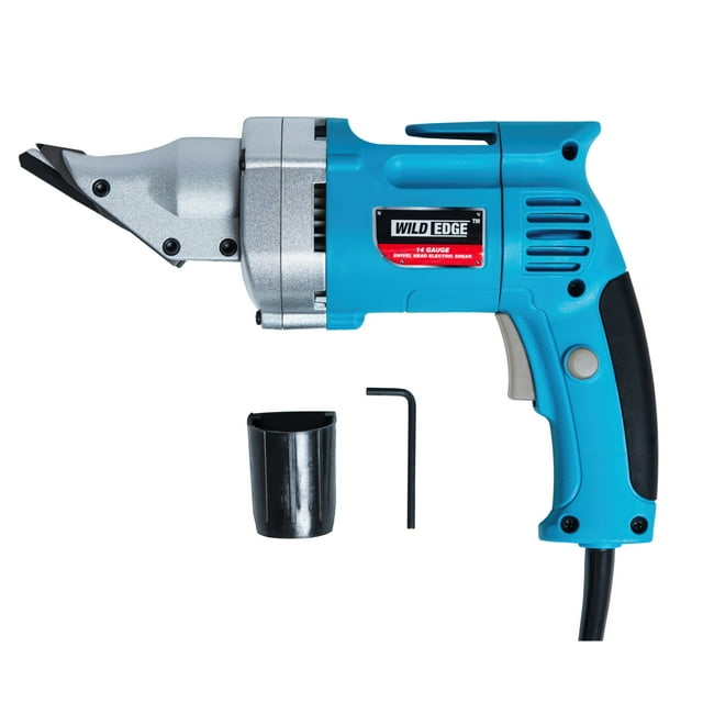 Wild Edge Electric Metal Shear, 14 Gauge 5.0 Amp Variable Speed Swivel ...