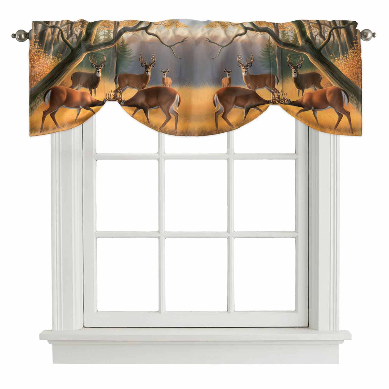 Wild Elk Forest Tie Up Valance Curtains for Windows, Kitchen Curtains ...